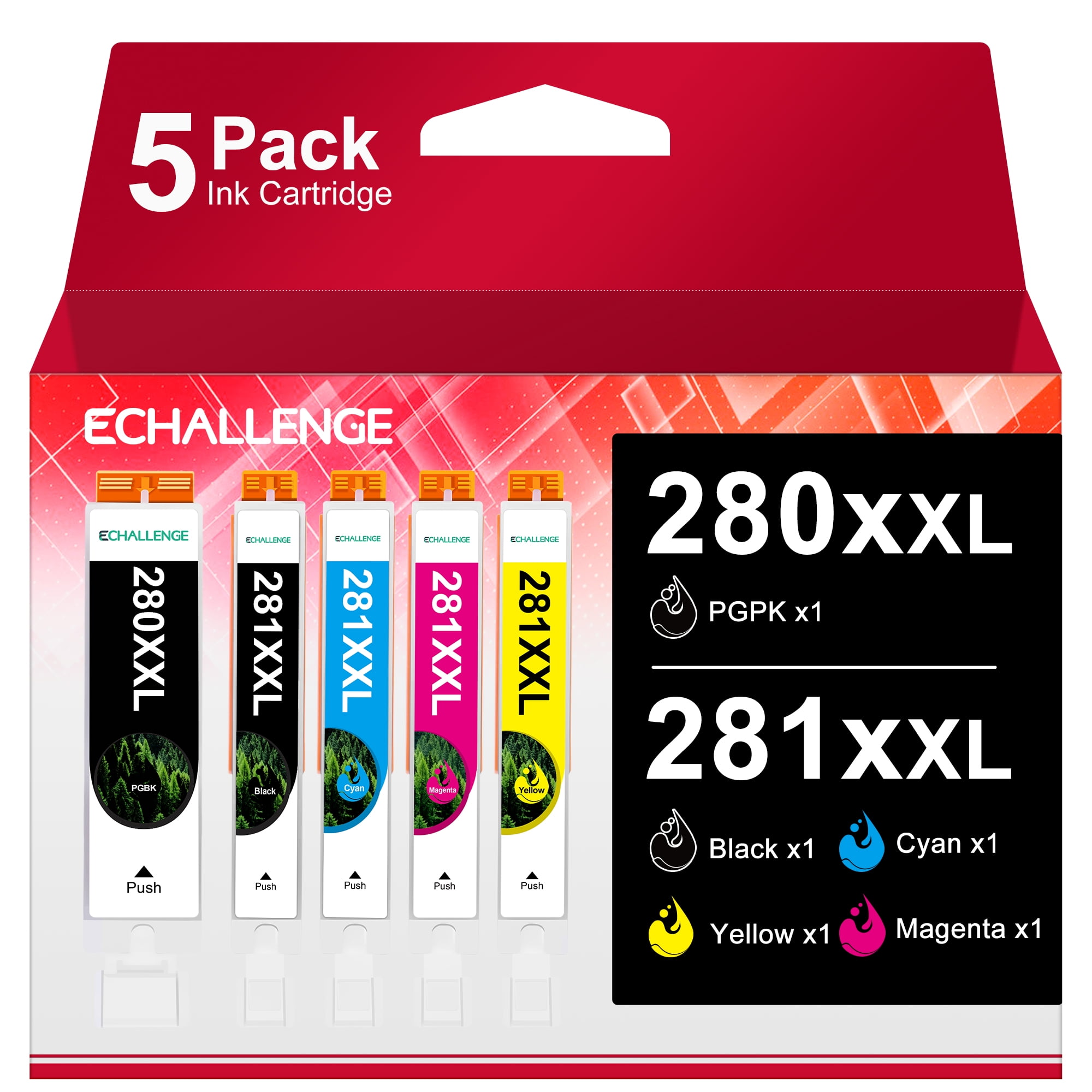 PGI-280XXL CLI-281XXL 5-Color Value Pack Compatible Ink Cartridge for ...