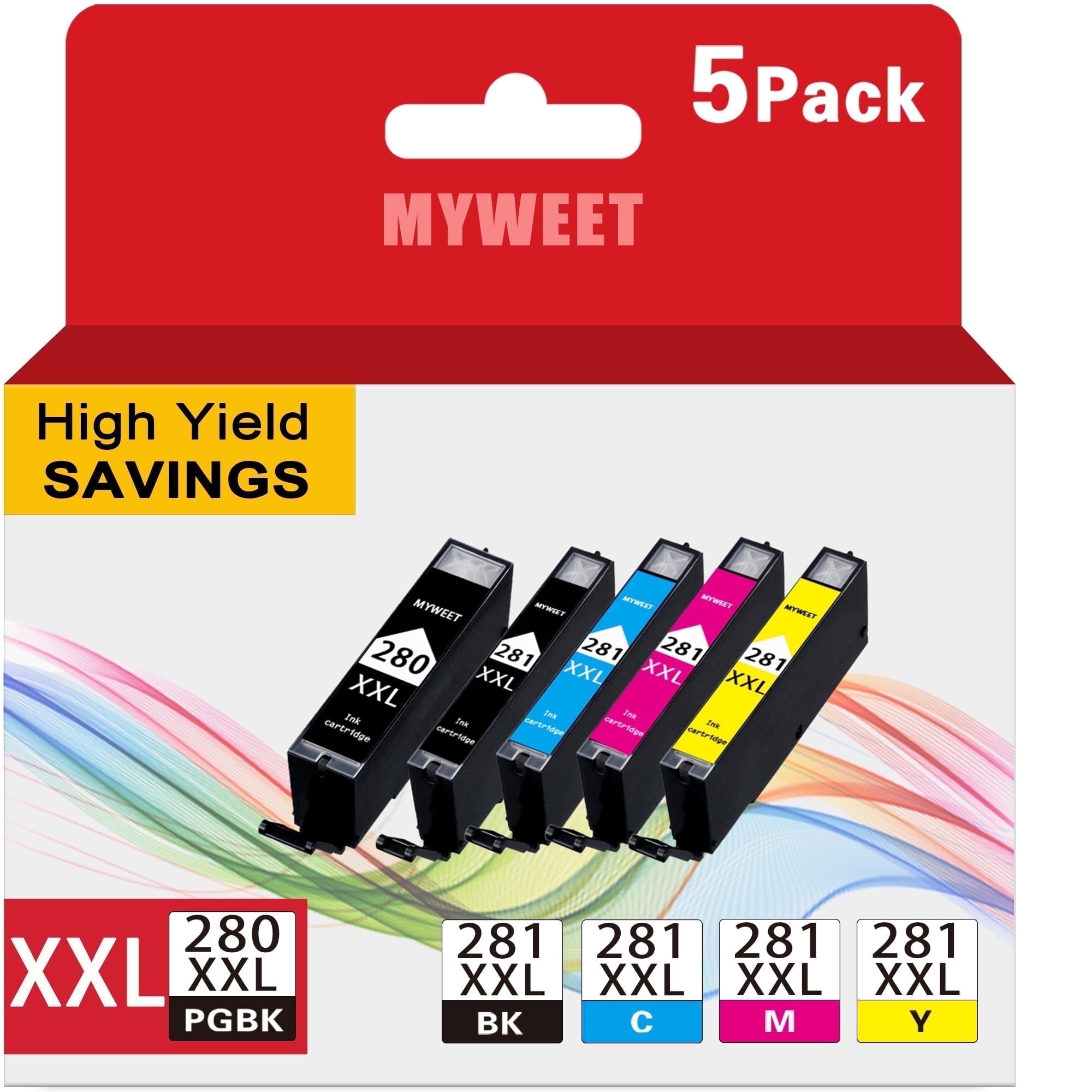 PGI-280XXL/CLI-281XXL Ink Cartridge 5 Value Pack Compatible with Canon ...