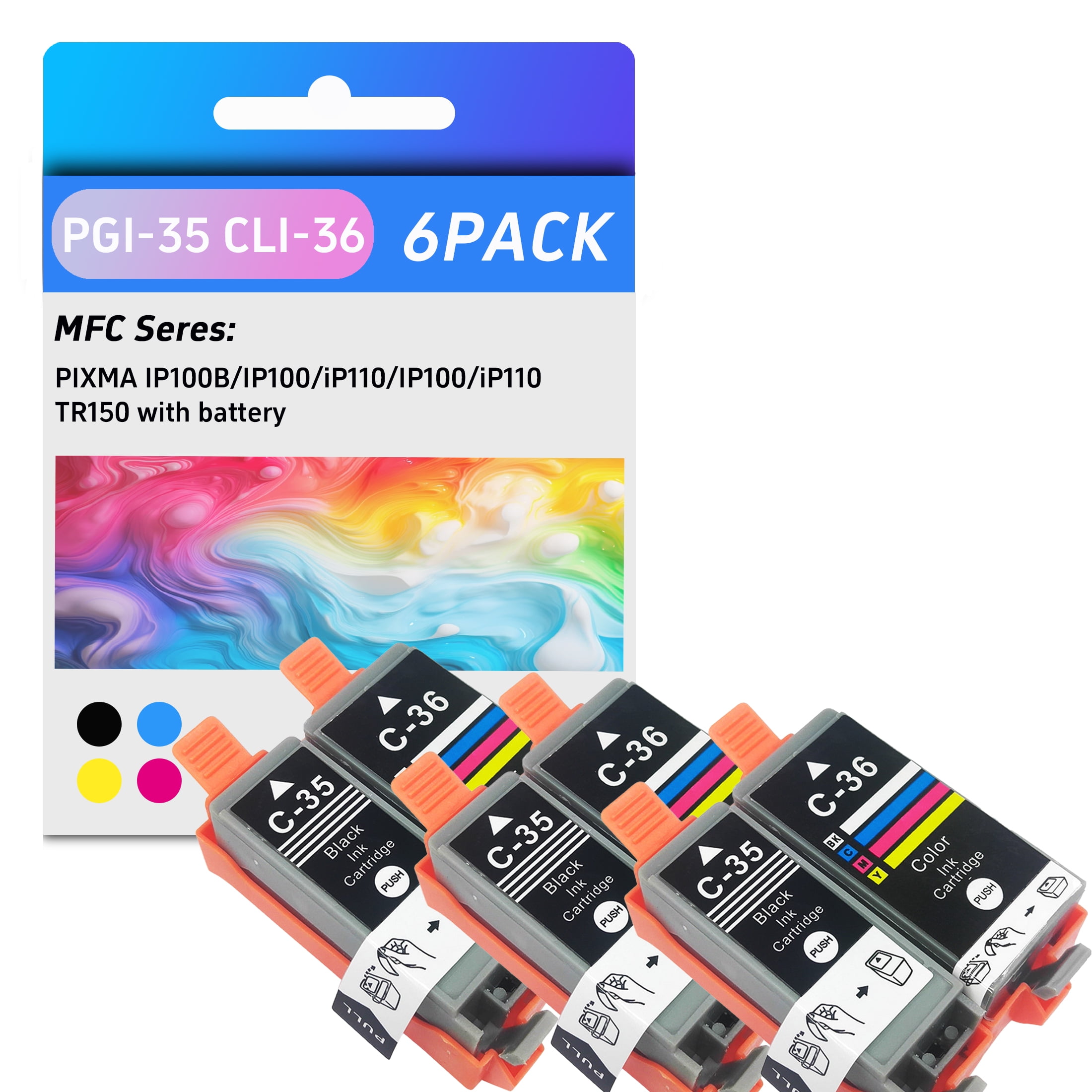 PGI-35 CLI-36 Ink Cartridges 6-Pack (PGI-35 3BK CLI-36 3Color) PGI-35 ...