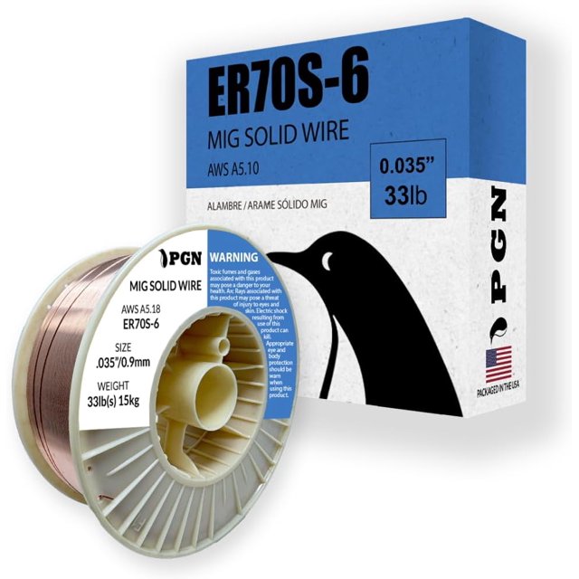 PGN Solid MIG Welding Wire - ER70S-6 .023 Inch, 33 Pound Spool - Mild Steel MIG Wire with Low ...
