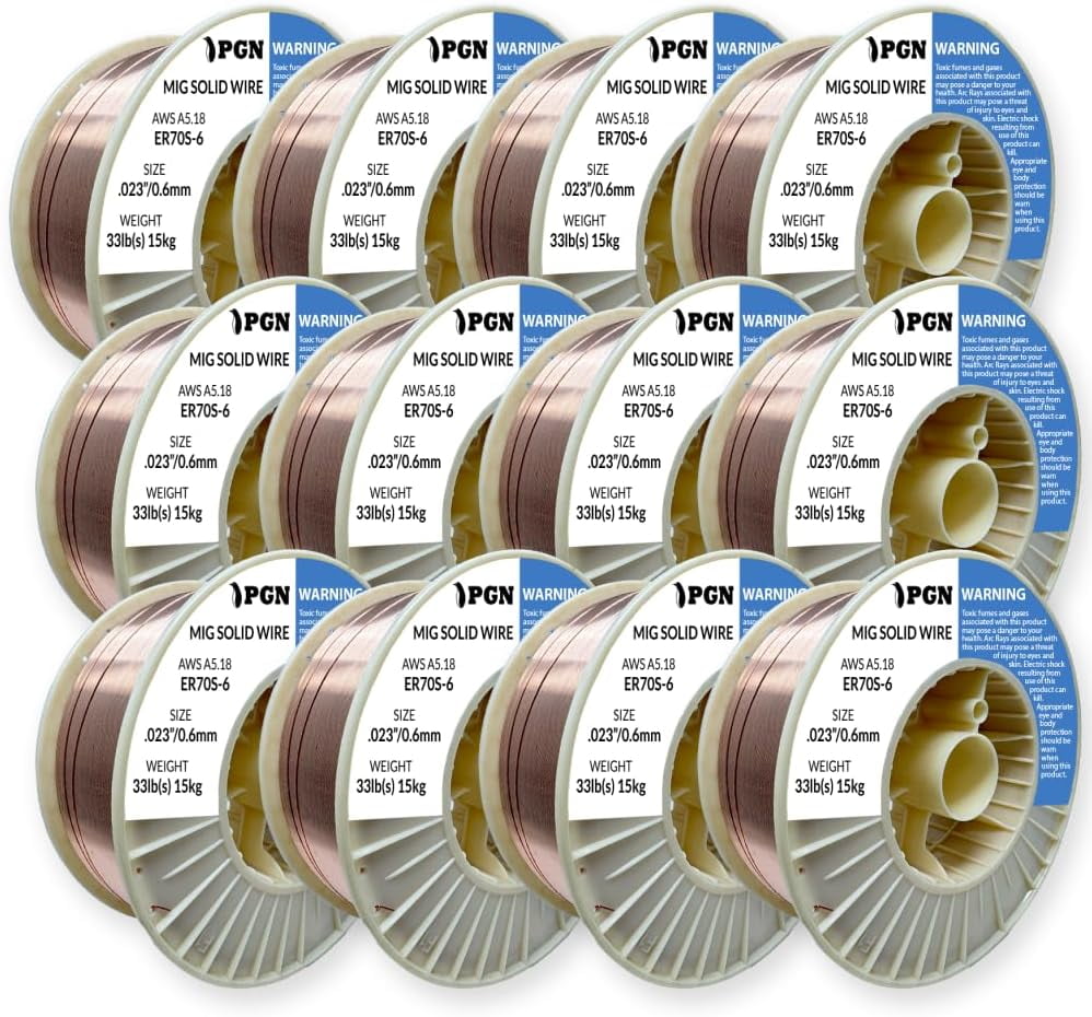 PGN Solid MIG Welding Wire - ER70S-6 .023 Inch, 33 Pound Spool - Mild Steel MIG Wire with Low ...