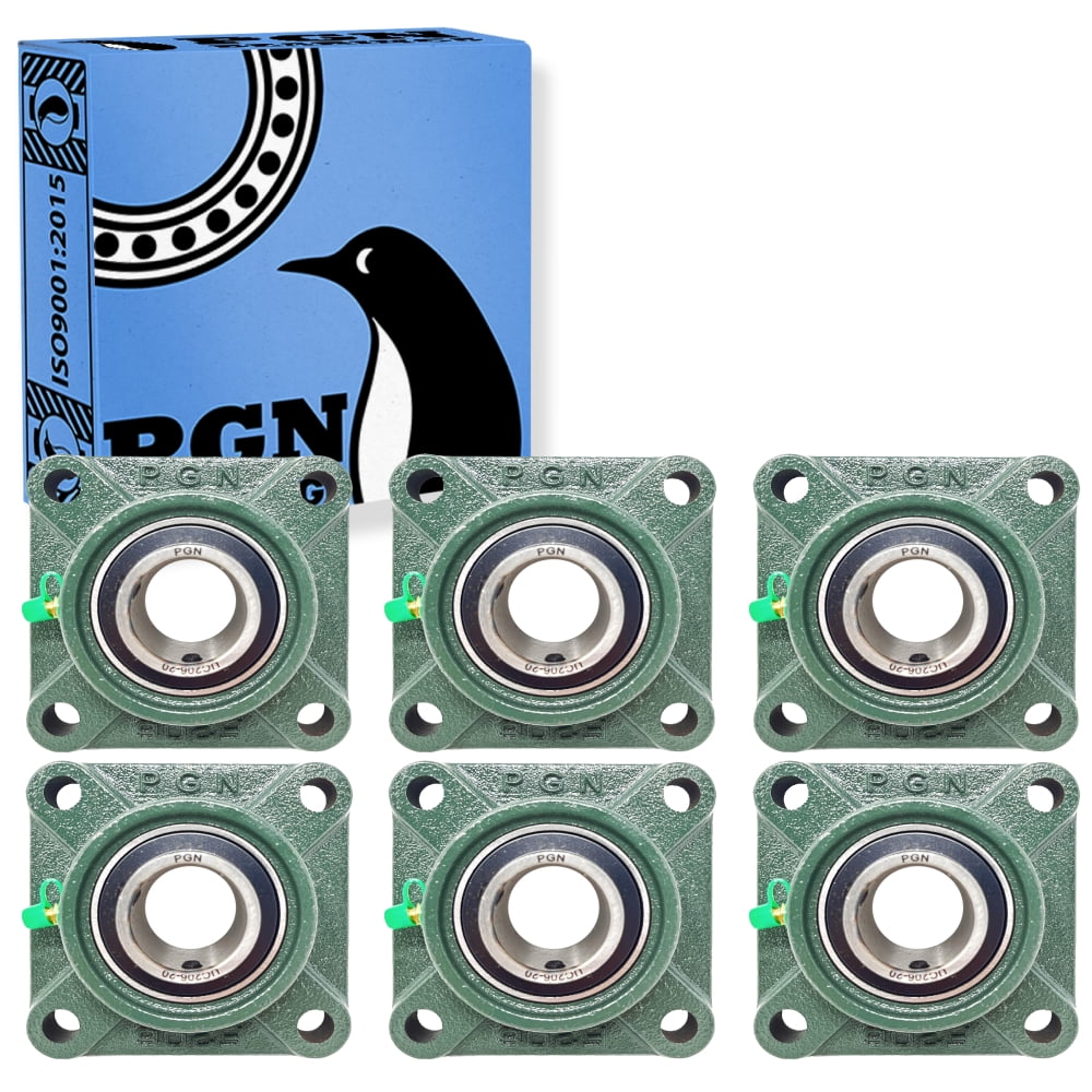 PGN UCF 206-20 Pillow Block Bearing - Pack of 6 Square Flange Mounted ...