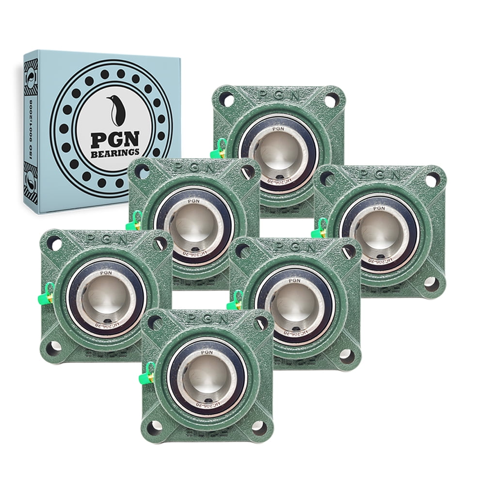 PGN UCF 206-20 Pillow Block Bearing - Pack of 6 Square Flange Mounted Pillow Block Bearings ...