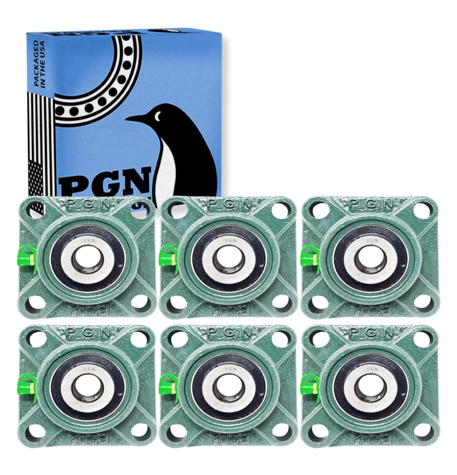 PGN UCF202-10 Pillow Block Bearing - Pack of 6 Square Flange Mounted ...