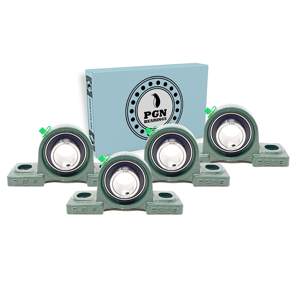 PGN - UCP206-20 Pillow Block Mounted Ball Bearing - 1-1/4" Bore - Solid Cast Iron Base - Self ...