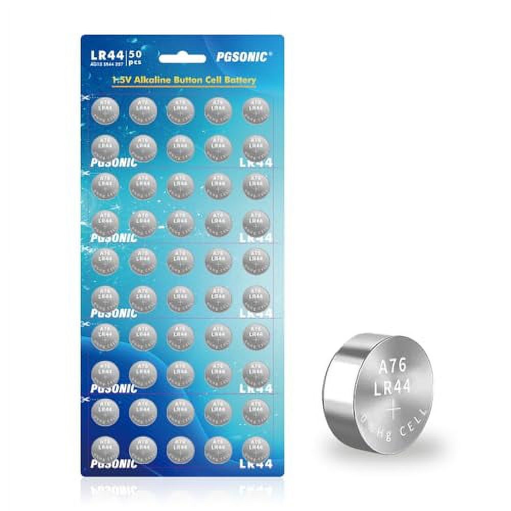 PGSONIC 50 Pack LR44 Batteries, 1.5 Volt Alkaline Button Cell Batteries with Long Lasting Power ...