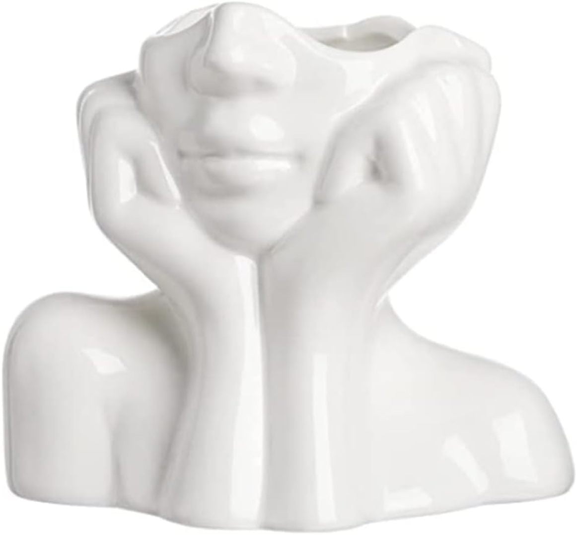 PGSP 5.51'' White Glossy Face Vase, Modern Human Modeling Porcelain ...