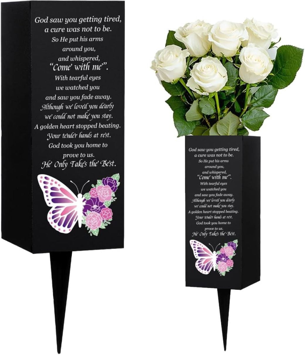 PGSP Metal Cemetery Vases Decorations for Graves with Spikes Butterfly ...