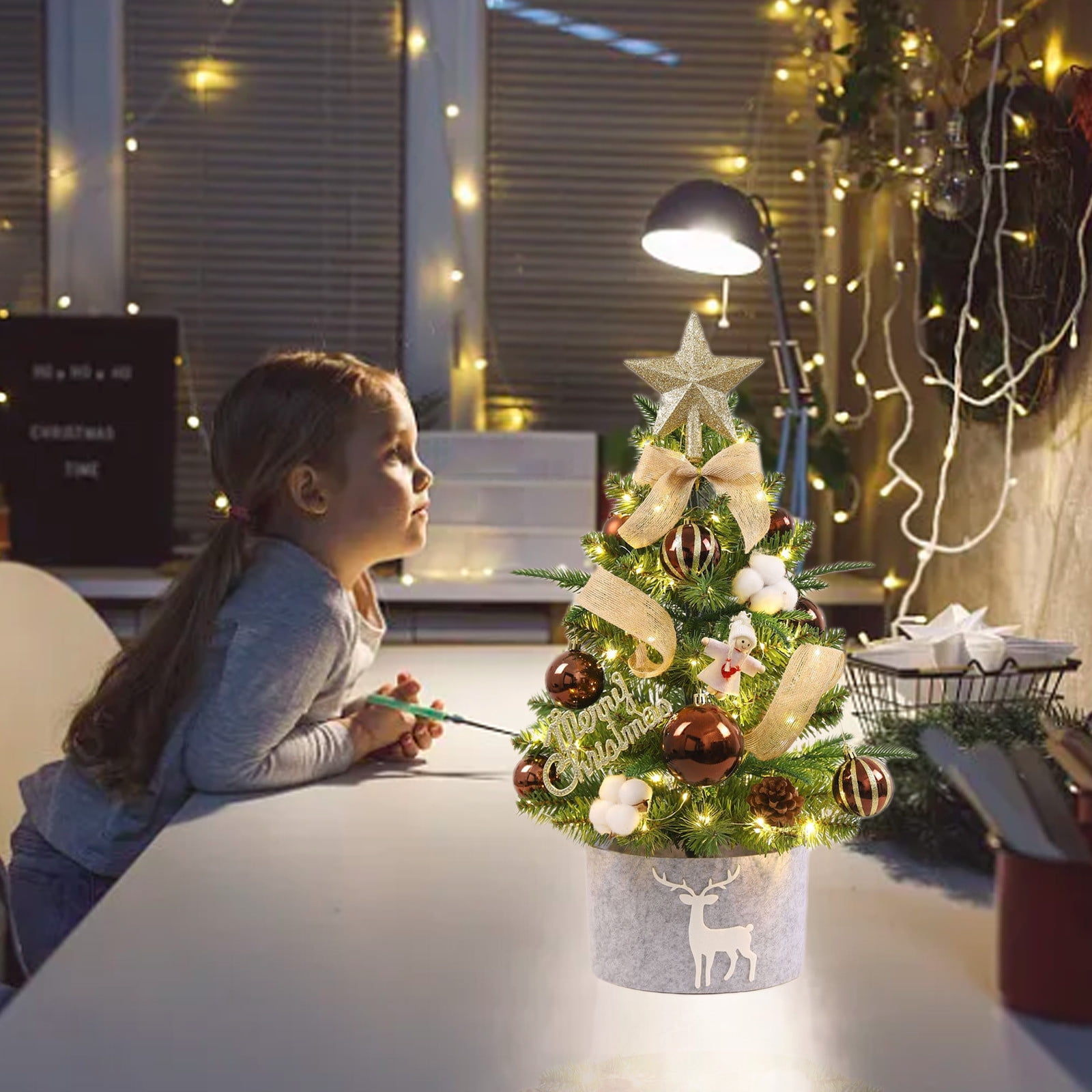 PGYONG 17.7 Inch Mini Table top Christmas Tree LEDs & Ornaments Small ...
