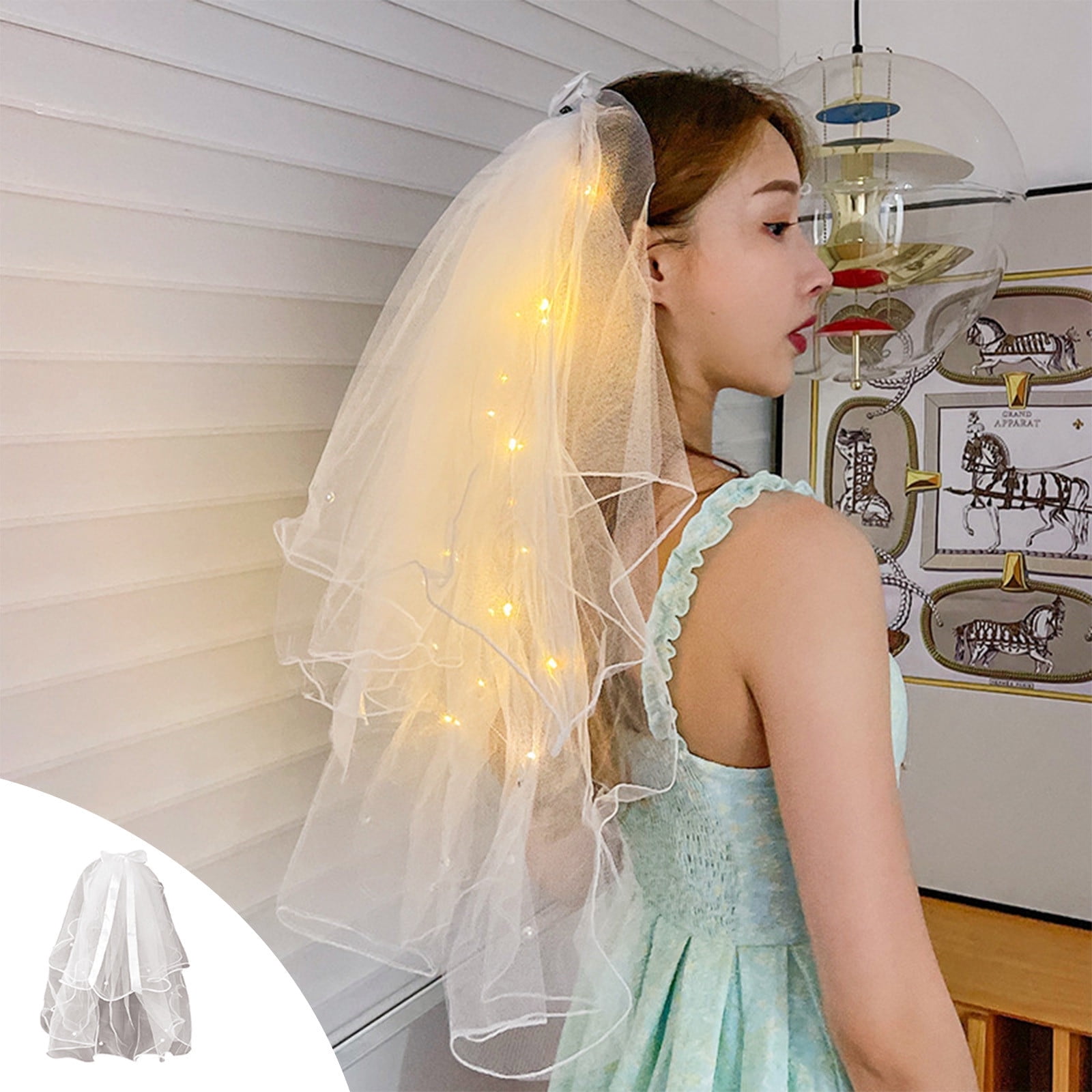 PGYONG 2 Tier Led Bride Wedding Veils White Light Up Bridal Veils with ...