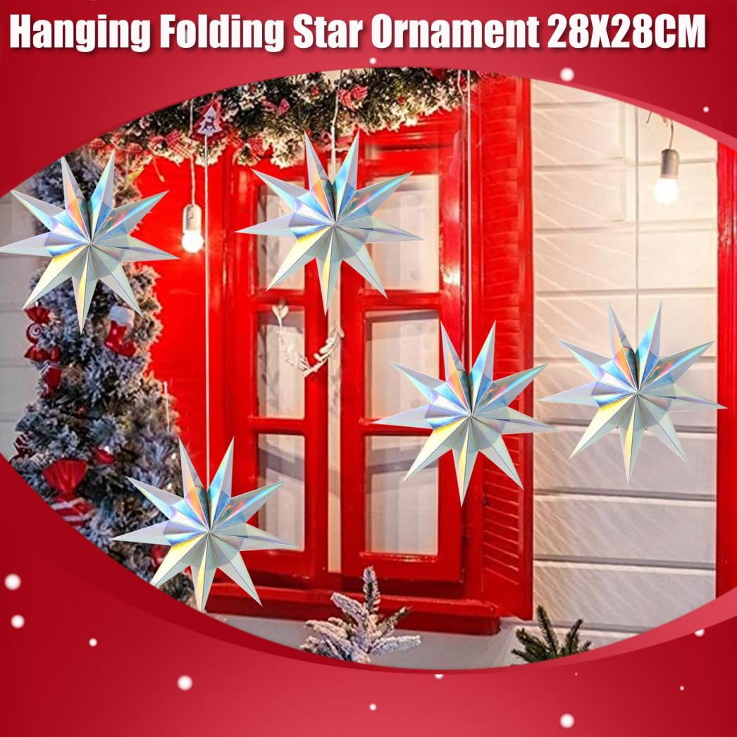 PGYONG Folding Christmas Window Star Decoration - 5 Pack 11" Hanging ...