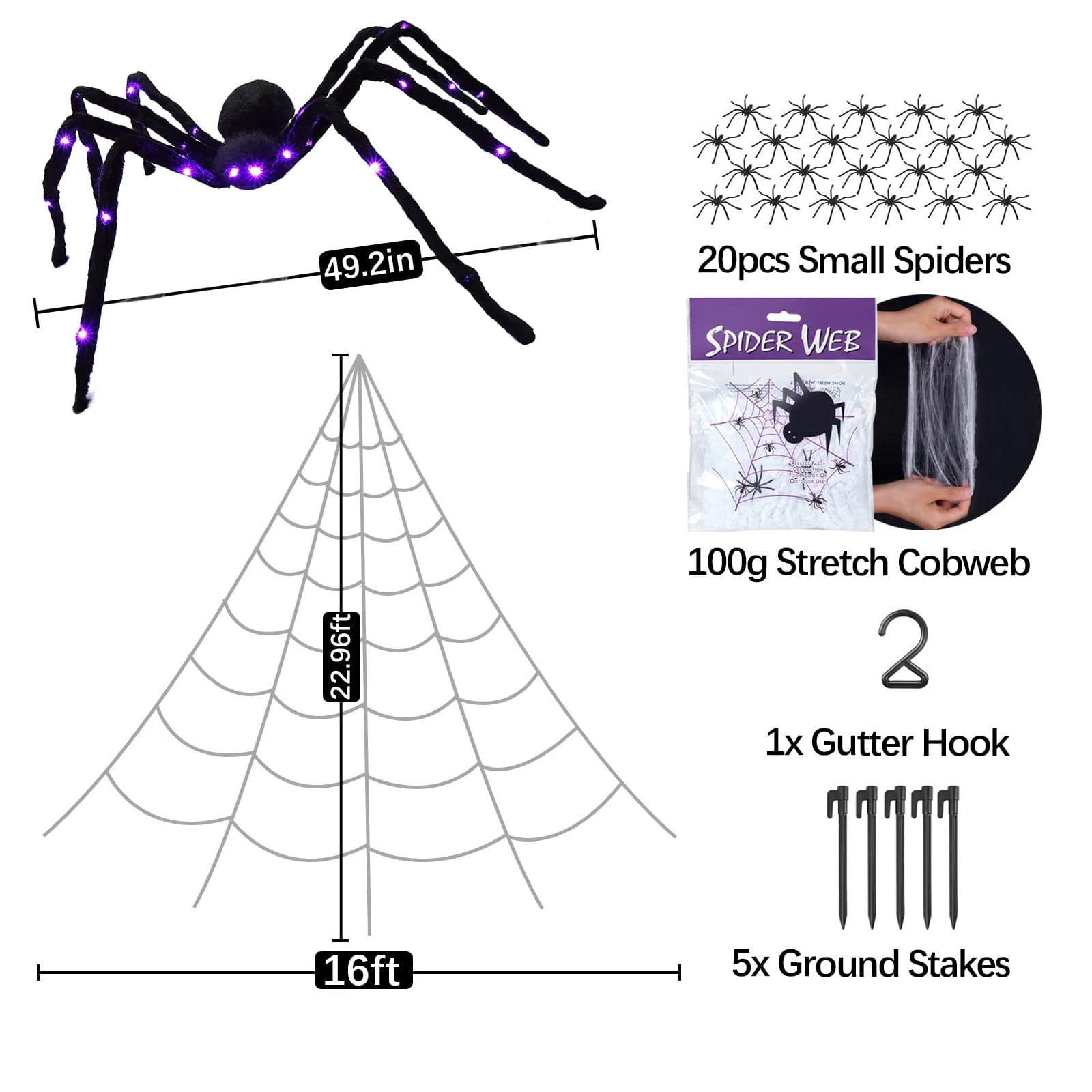 PGYONG Halloween Glowing Spider Outdoor Party Spider Decoration ...