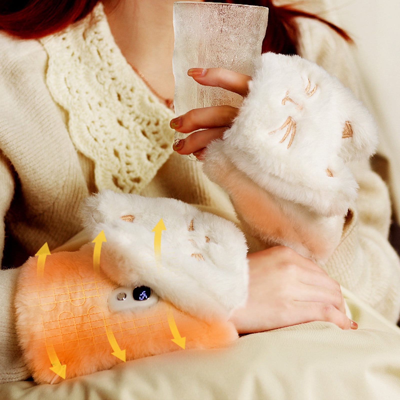 PGYONG Women Winter Smart Heating Half Finger Gloves Warm Soft Cute Cat ...