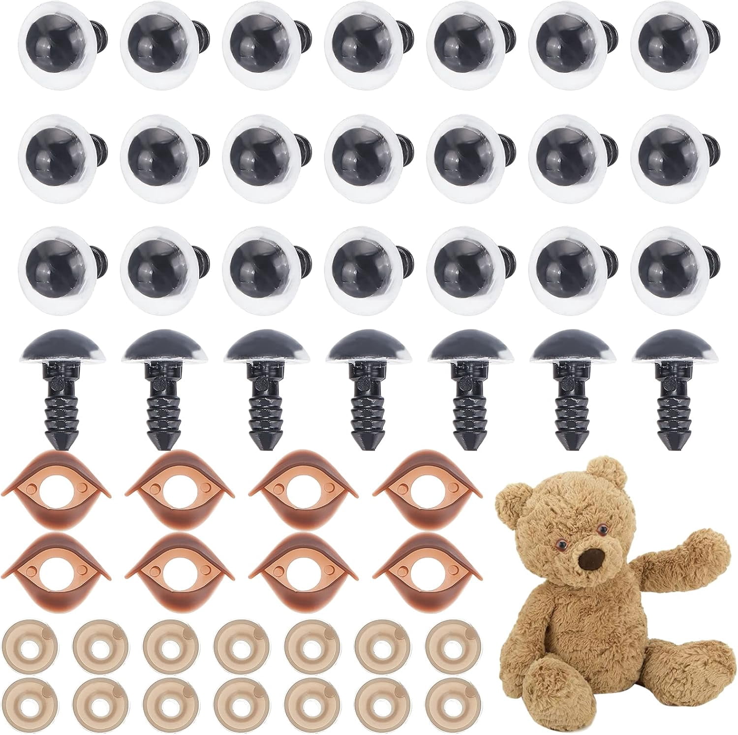 PH 100 Sets Safety Eyes Crafts Eyes Clear Black Eyes with Eyelid ...