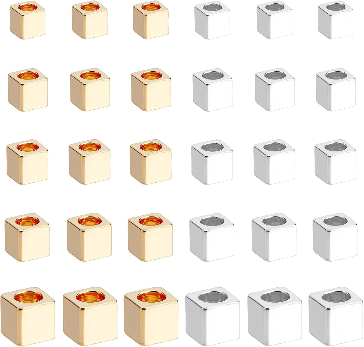 PH 100pcs Cube Spacer Beads 14K Gold Plated Beads Silver Plated Cube ...