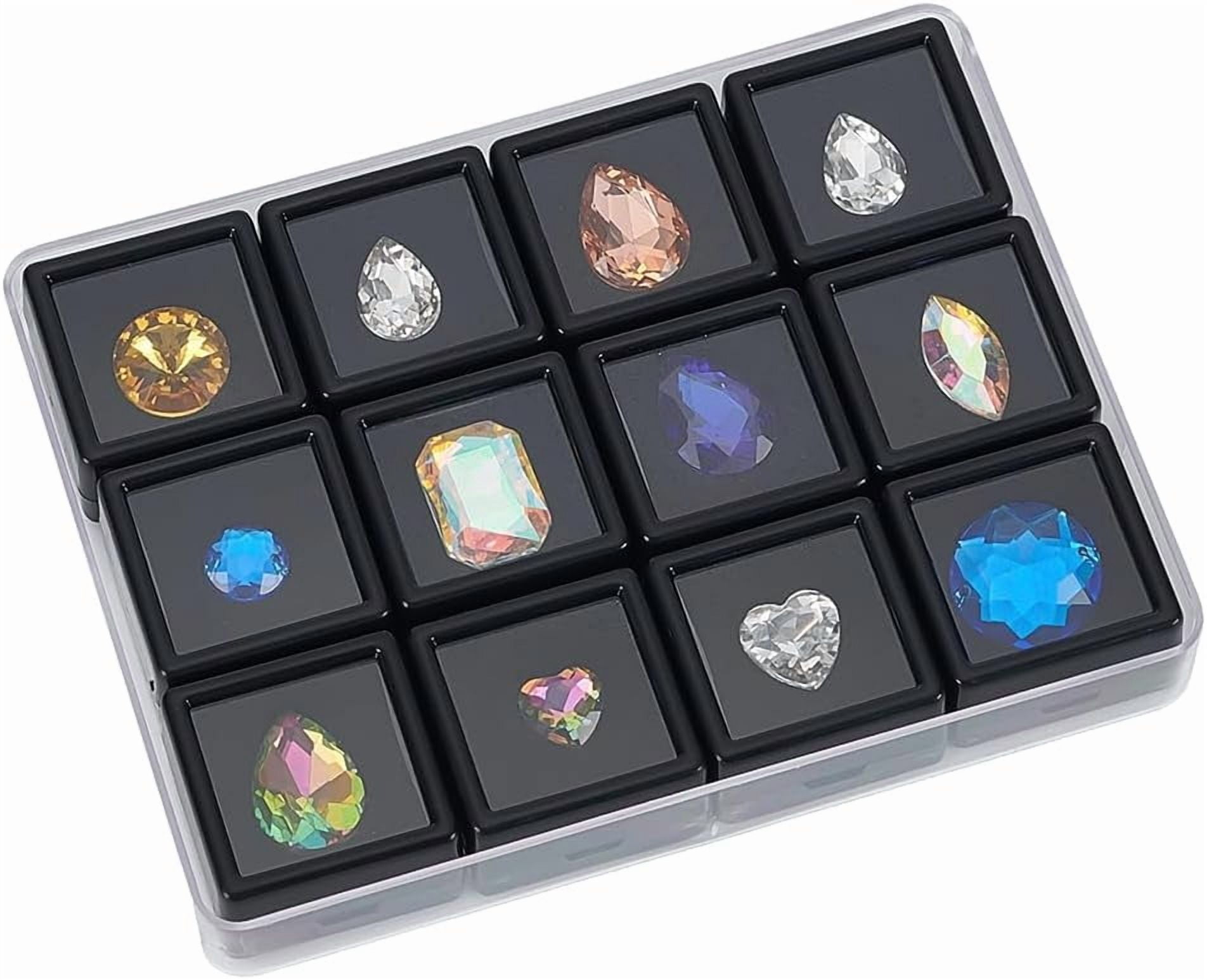 PH 12 Gemstone Boxes with Case 1x1 inch Square Gem Holder Plastic ...