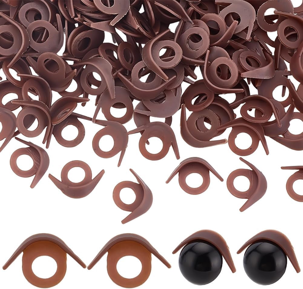PH 120pcs Safety Eyes Eyelid 23mm Brown Double Eyelid Buckles Crochet ...