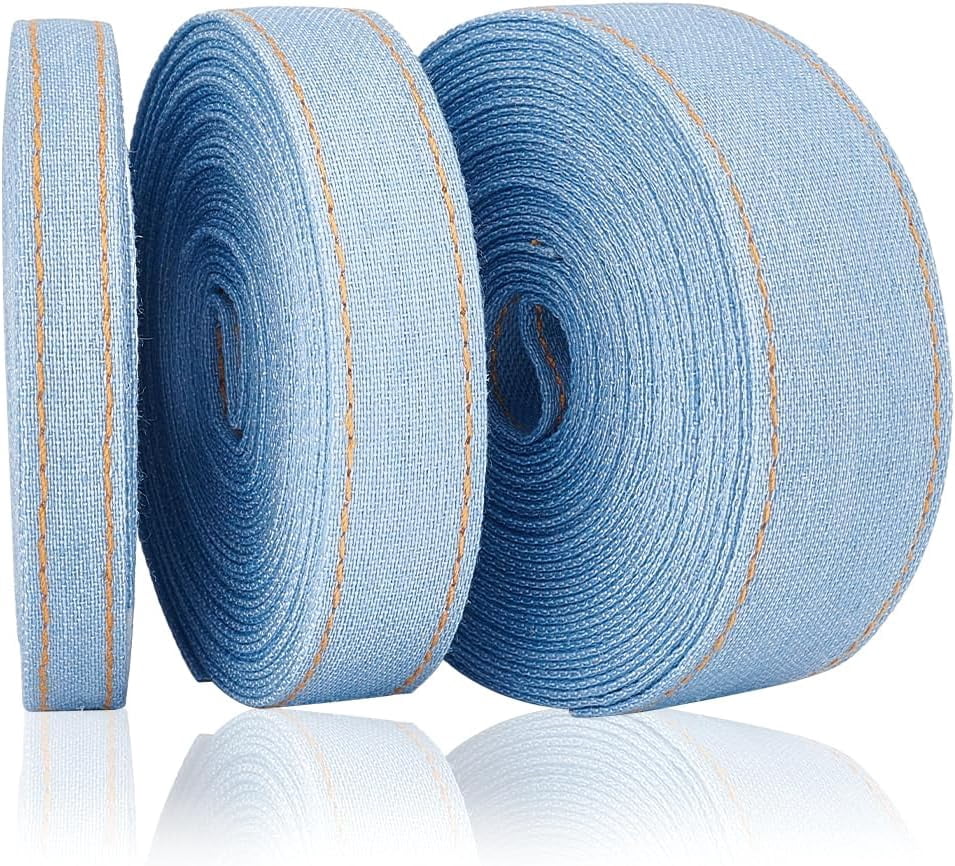 PH 13 Yards Stitch Denim Ribbons 10/16/25mm Wide Cloth Fabric Ribbon ...