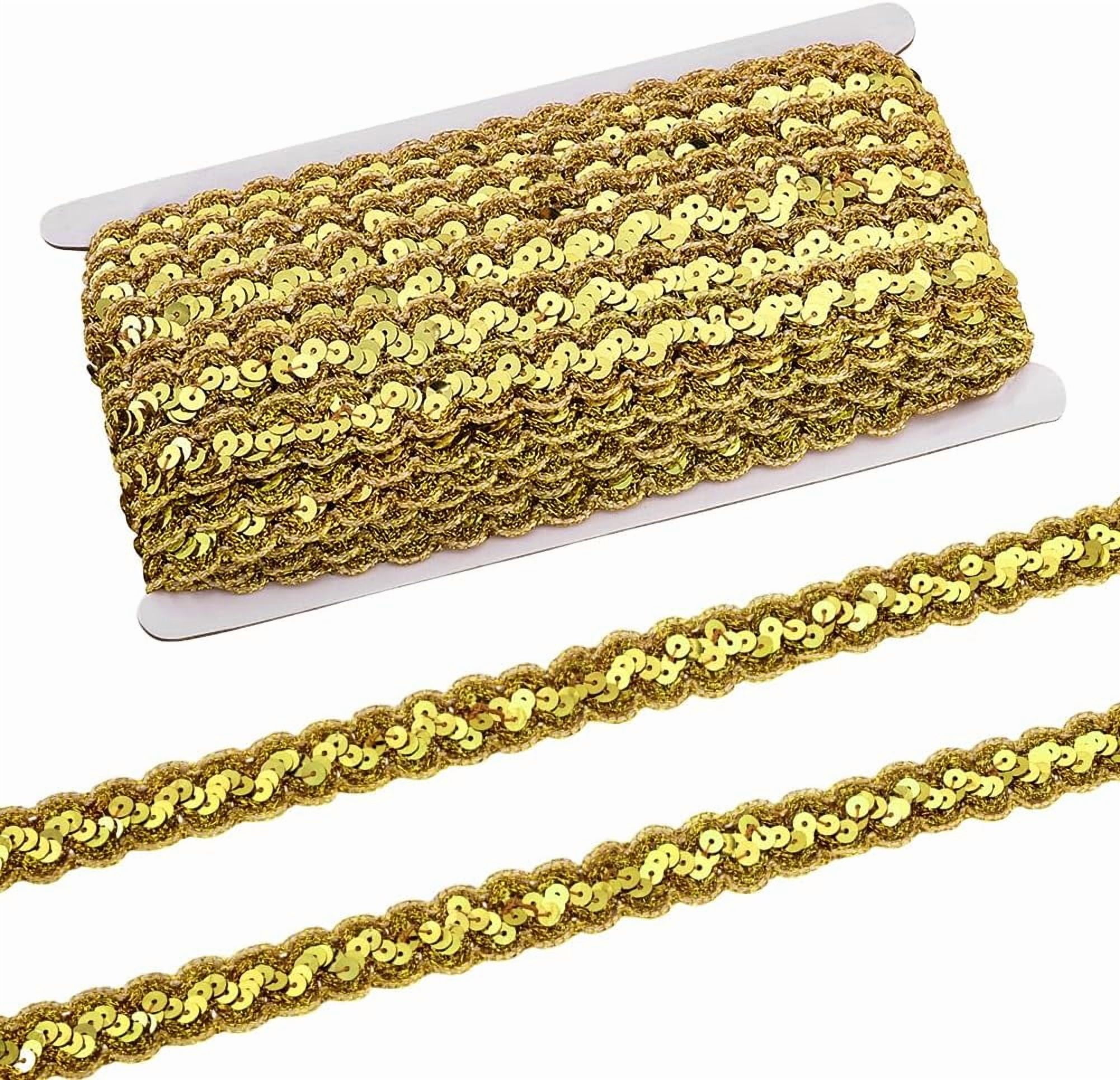 PH 14 Yards Metallic Lace Trim 3/4 Inch Ligh Gold Sparkle Wave Lace ...