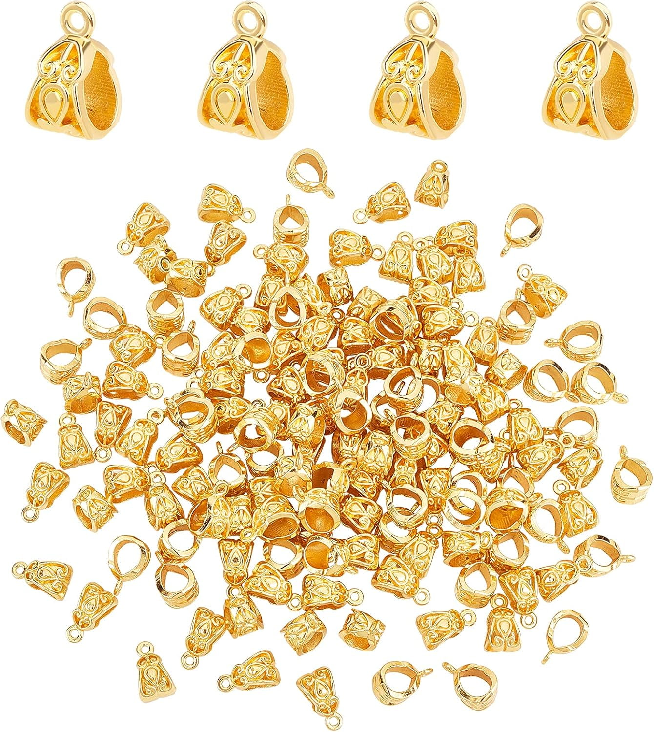 PH 190pcs Tibetan Bail Tube Beads Bail Spacer Beads Connectors Hanger ...