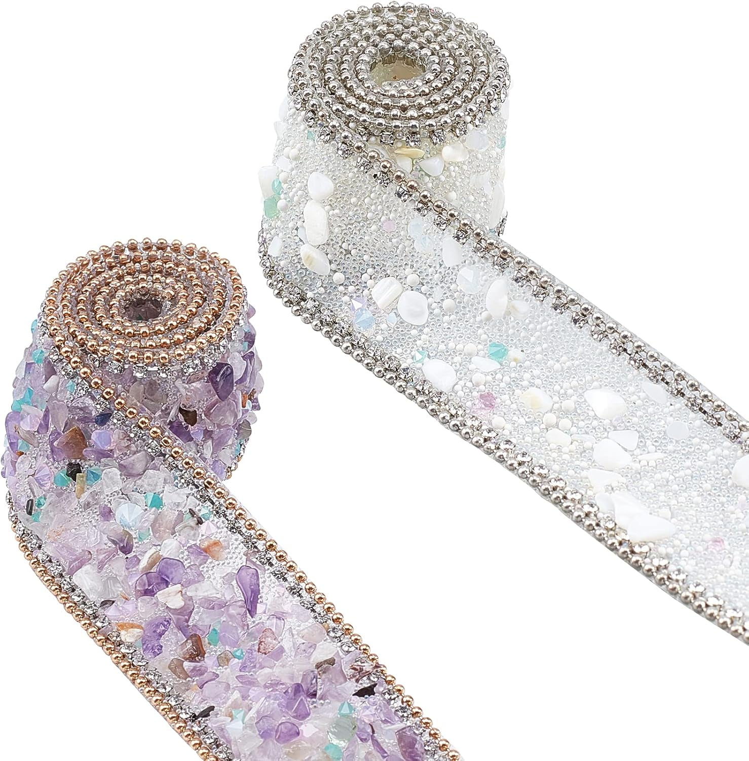 PH 2 Colors Stone Trim Gem Stone Beaded Ribbon Rhinestone Ribbon Roll ...