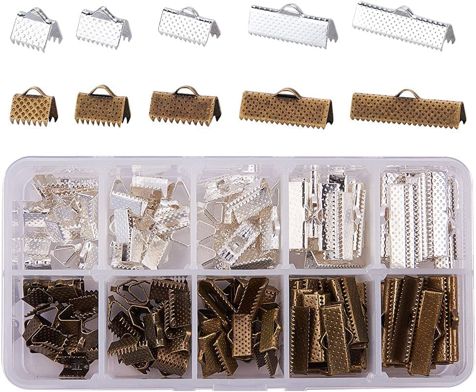 PH 200pcs 5 Size Ribbon Ends Bronze Silver Iron Bracelet Bookmark Pinch ...
