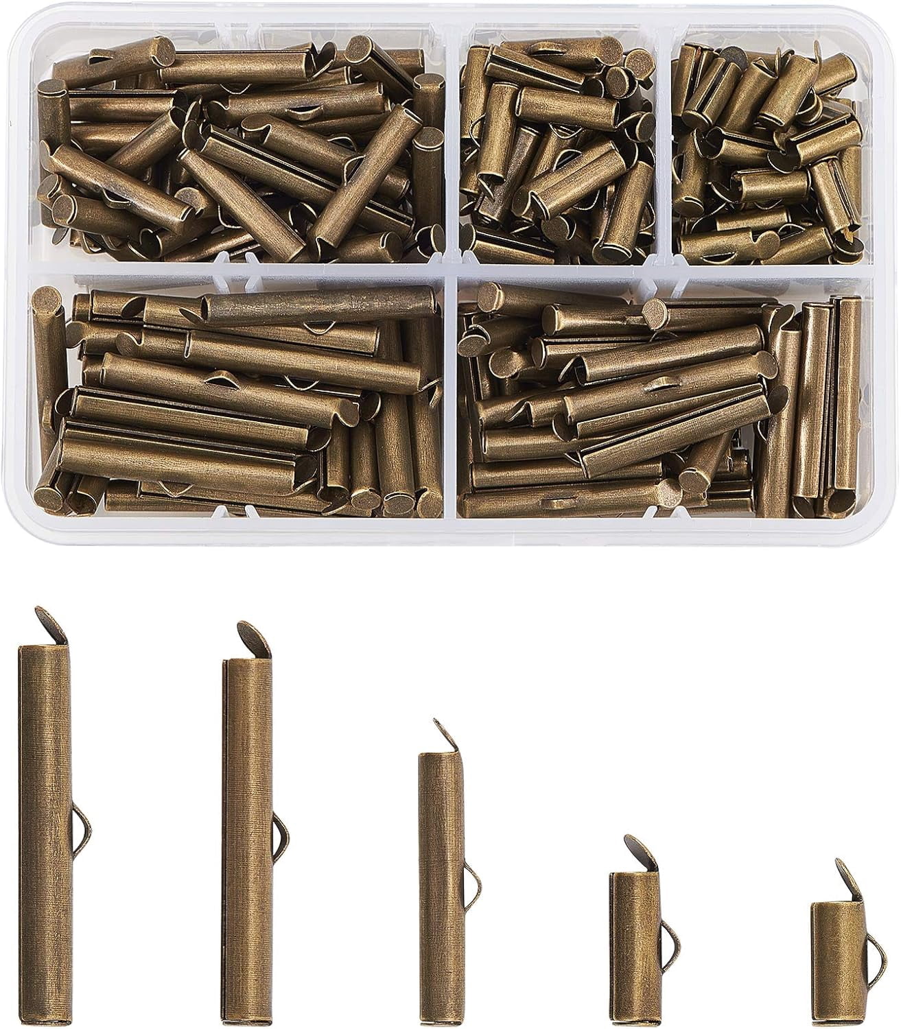 PH 200pcs Slider Clasp for Bead Looms 5 Sizes Slide On End Clasp Tubes ...