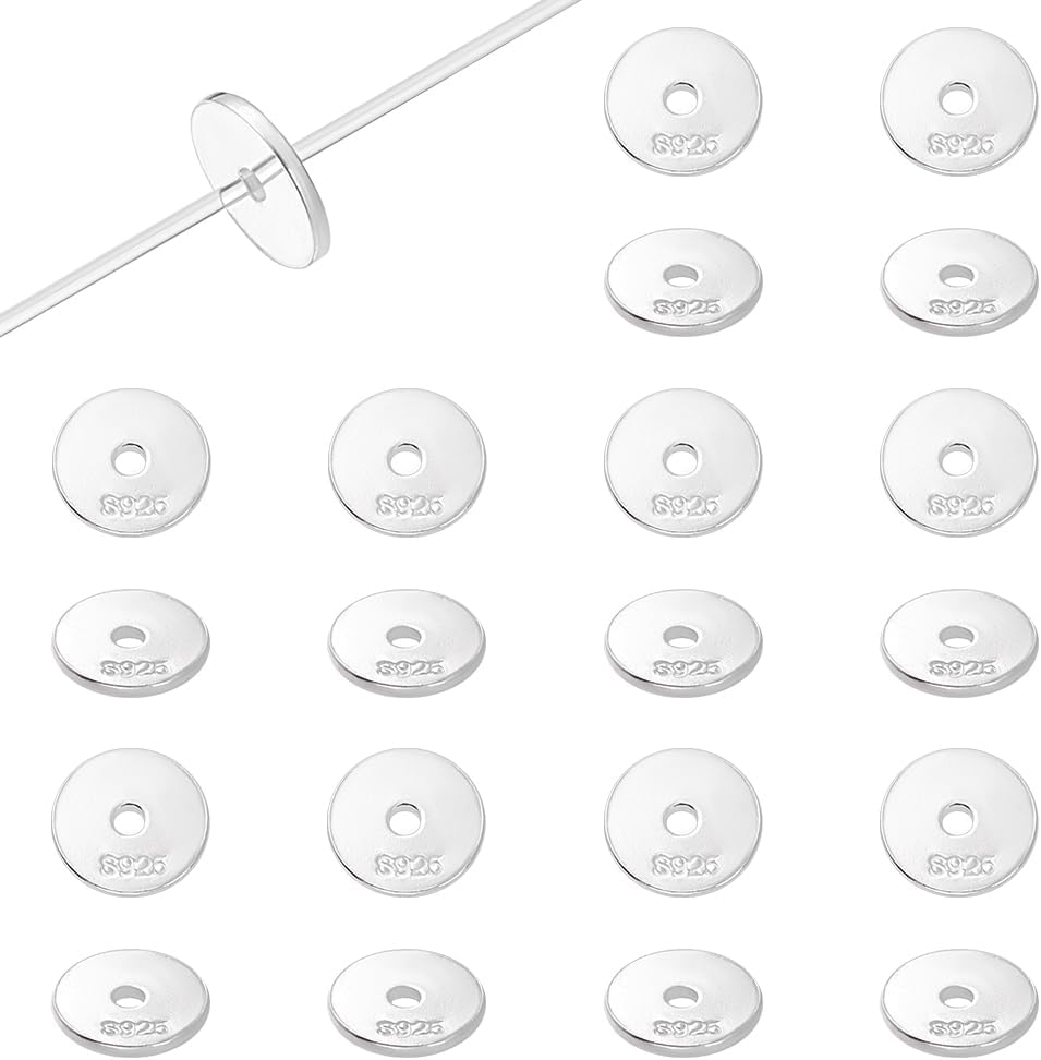 PH 20pcs 925 Sterling Silver Flat Disc Spacer Beads 6mm Metal Heishi ...