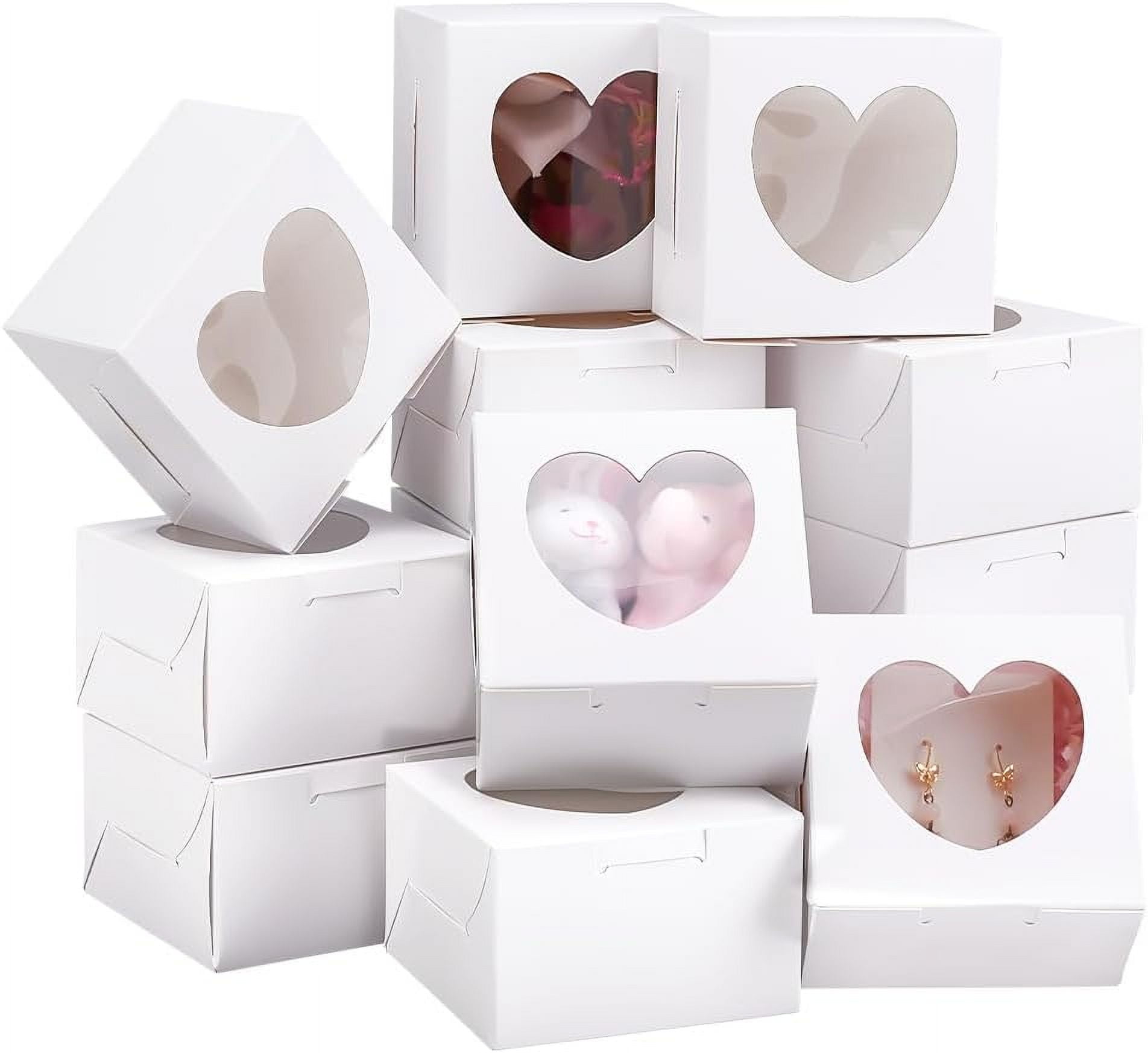 PH 20pcs Gift Boxes with Heart Window 4x4x2.5inch Heart Cookies Boxes ...