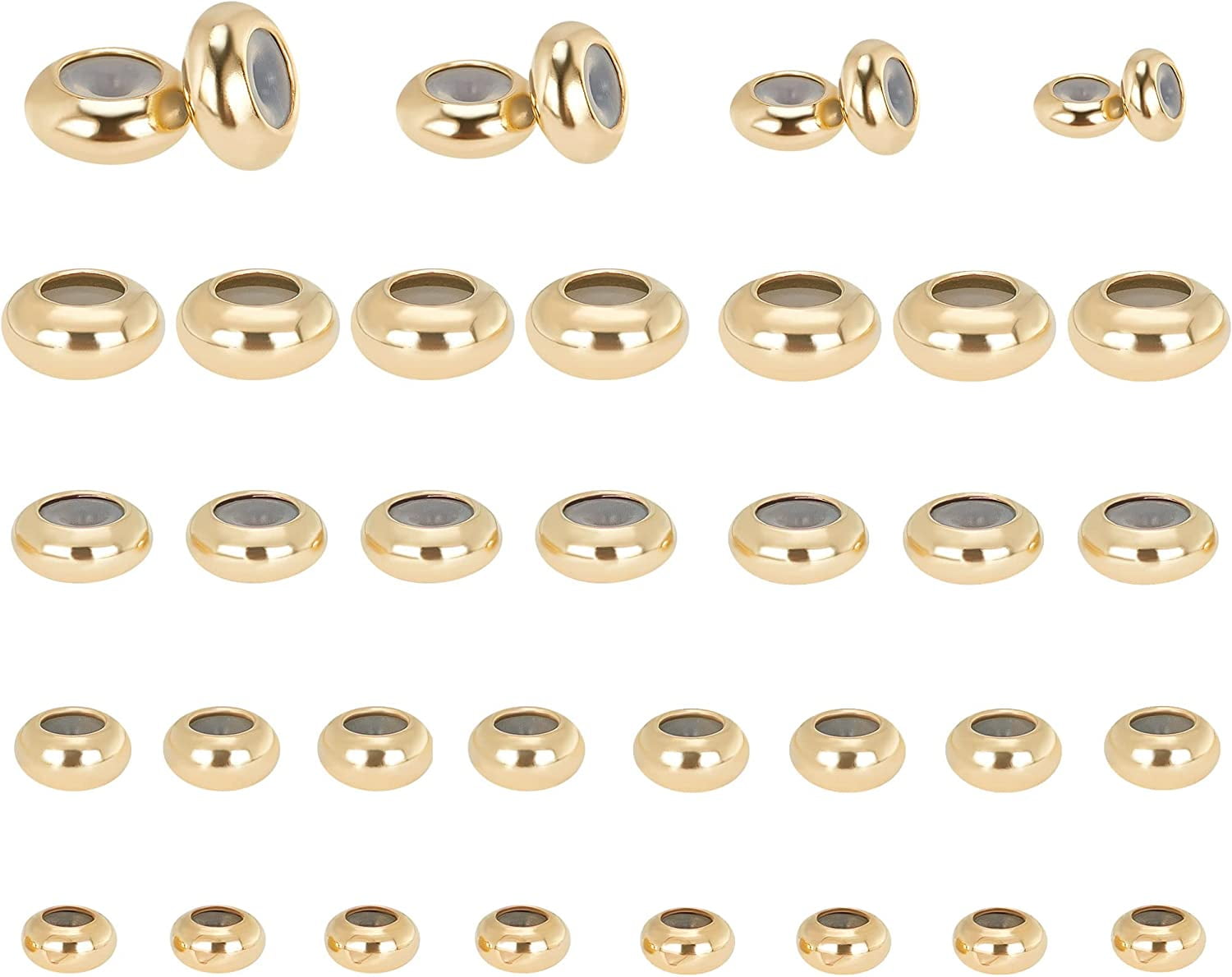 PH 24K Gold Plated Stopper Spacer 4 Sizes Brass Rubber Beads 40pcs ...