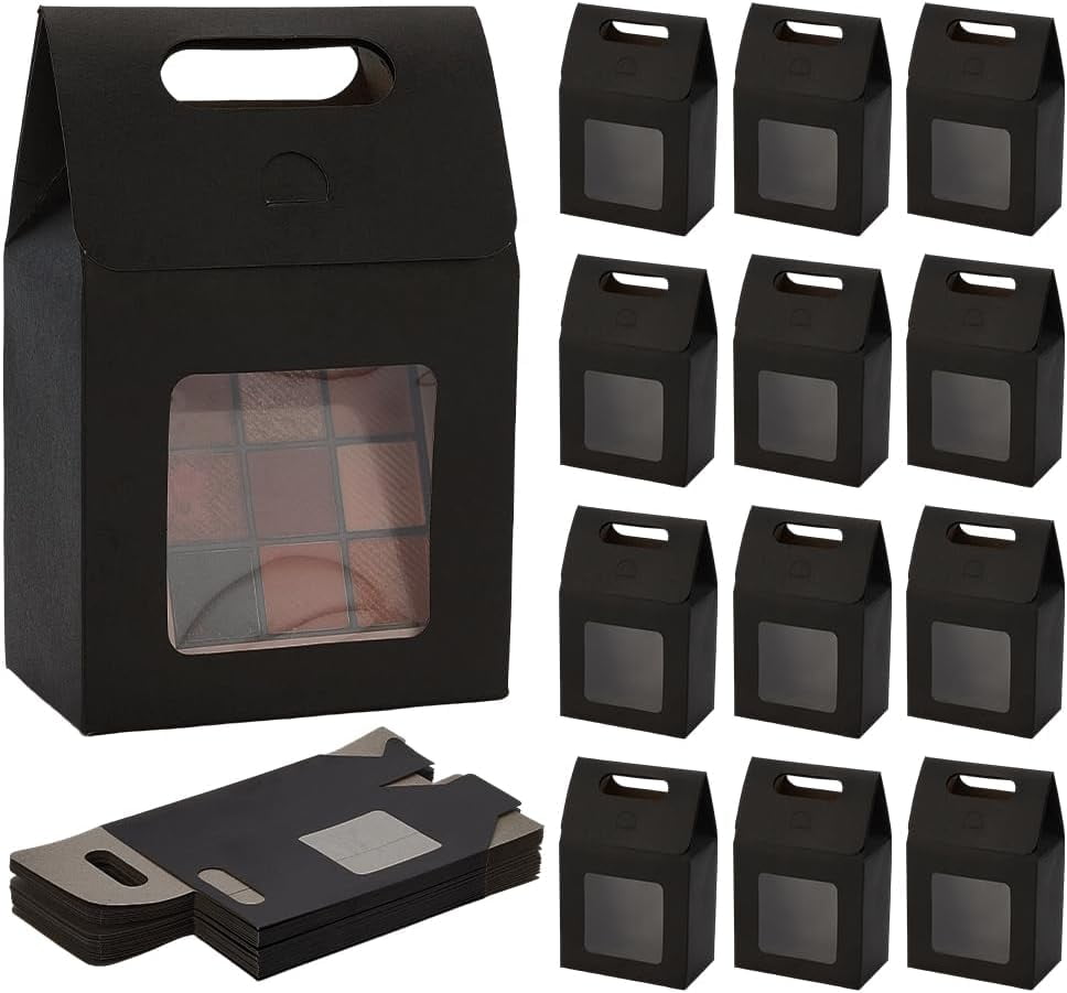 PH 24pcs Black Gift Box with Handle Small Goodies Boxes Gable Paper ...