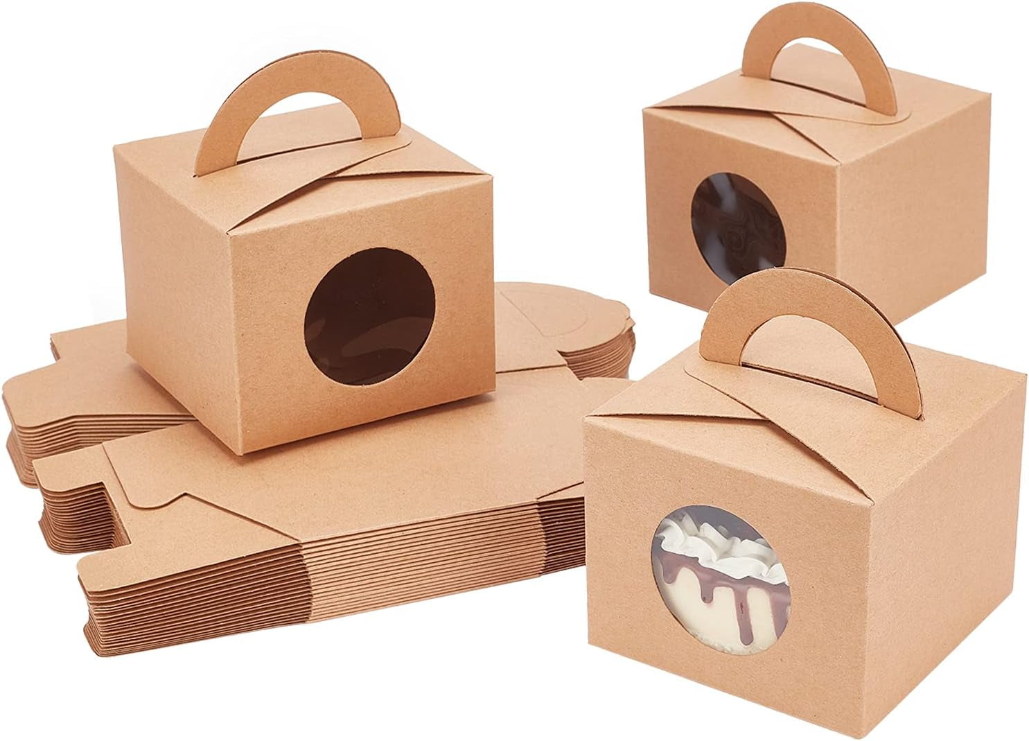 PH 24pcs Mini Cake Boxes Kraft Bakery Boxes with Window Treat Dessert ...