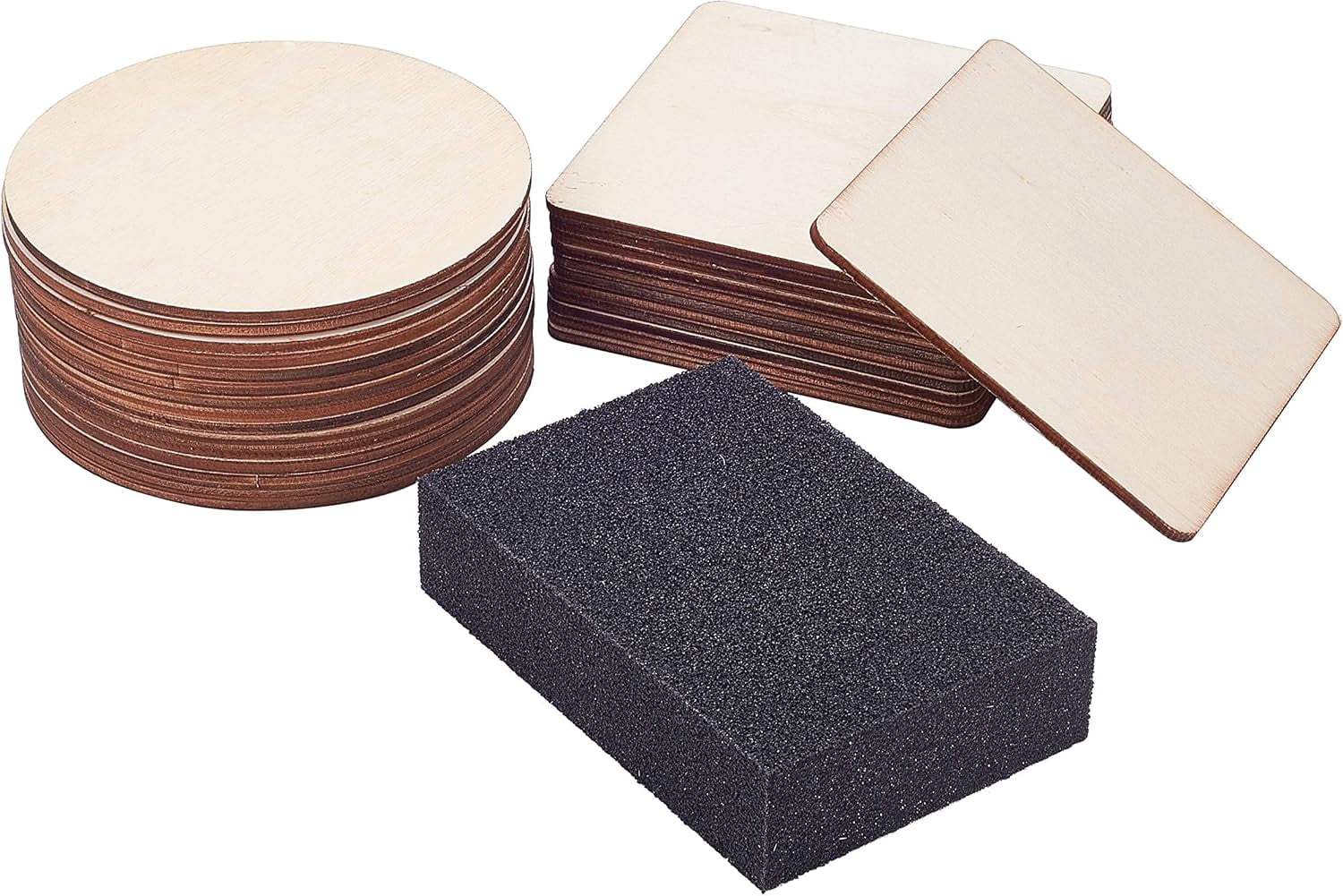PH 27pcs Blank Wooden Slices Wood Circle Square Cutouts Tiles Backing ...