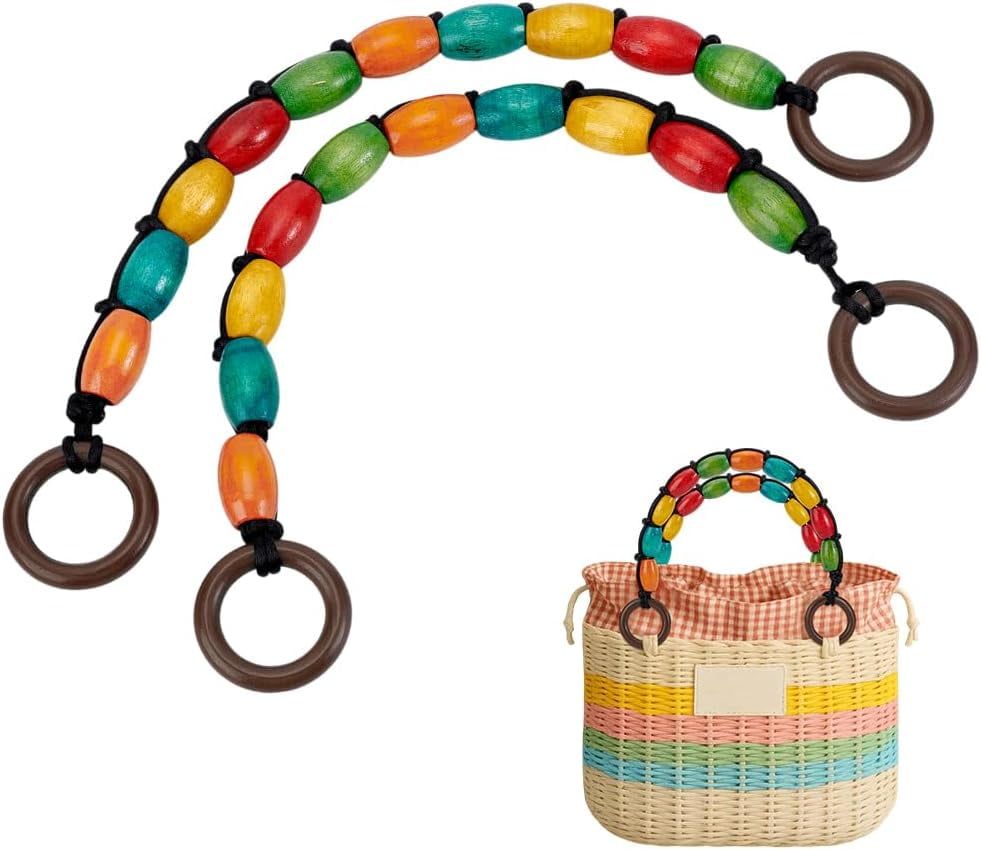 PH 2pcs 17 Inch Bag Handles Wood Bead Purse Handle Colourful Wooden ...