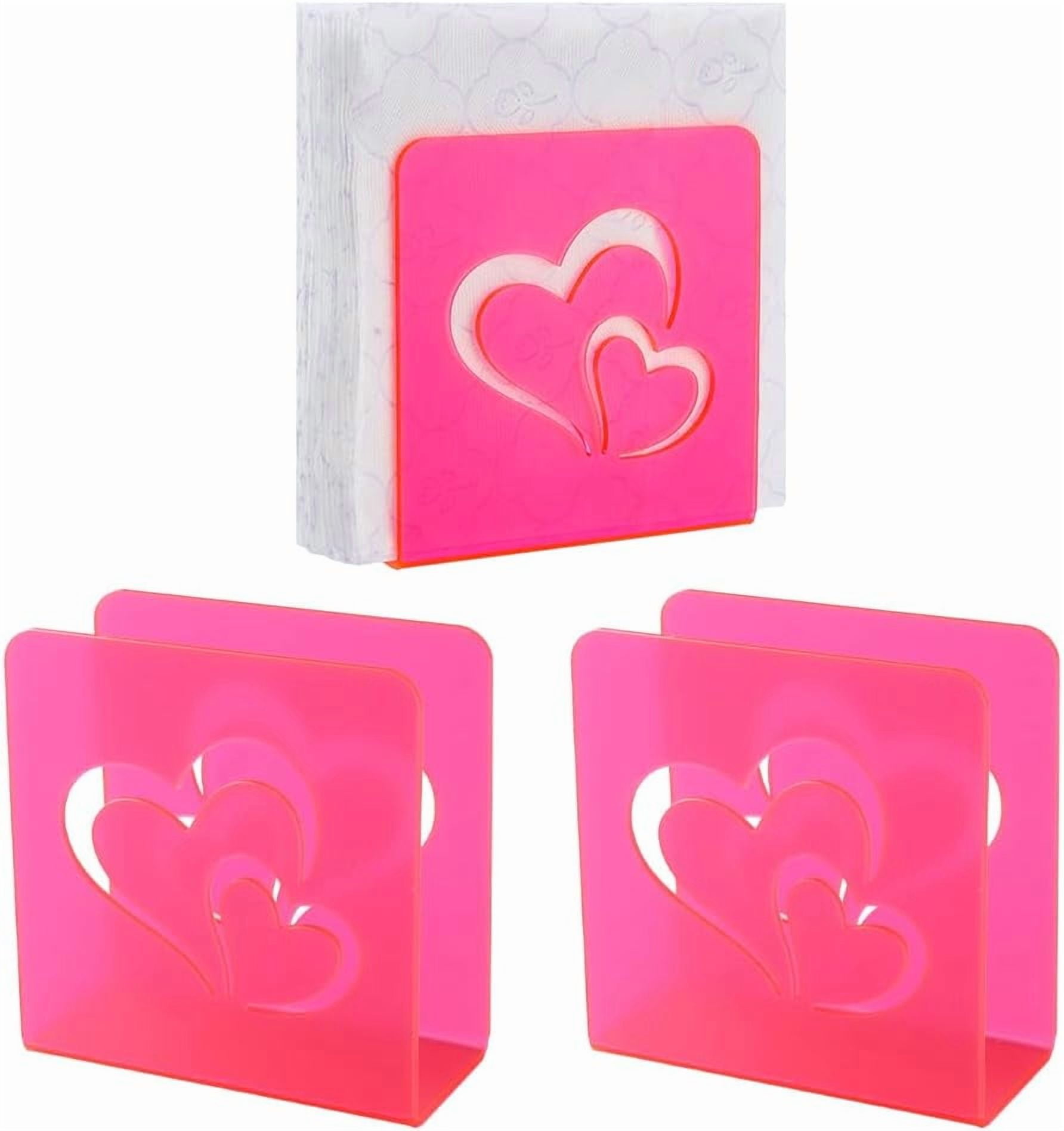 PH 3 Pack Hot Pink Napkin Holder Acrylic Heart Napkin Holder for Table ...