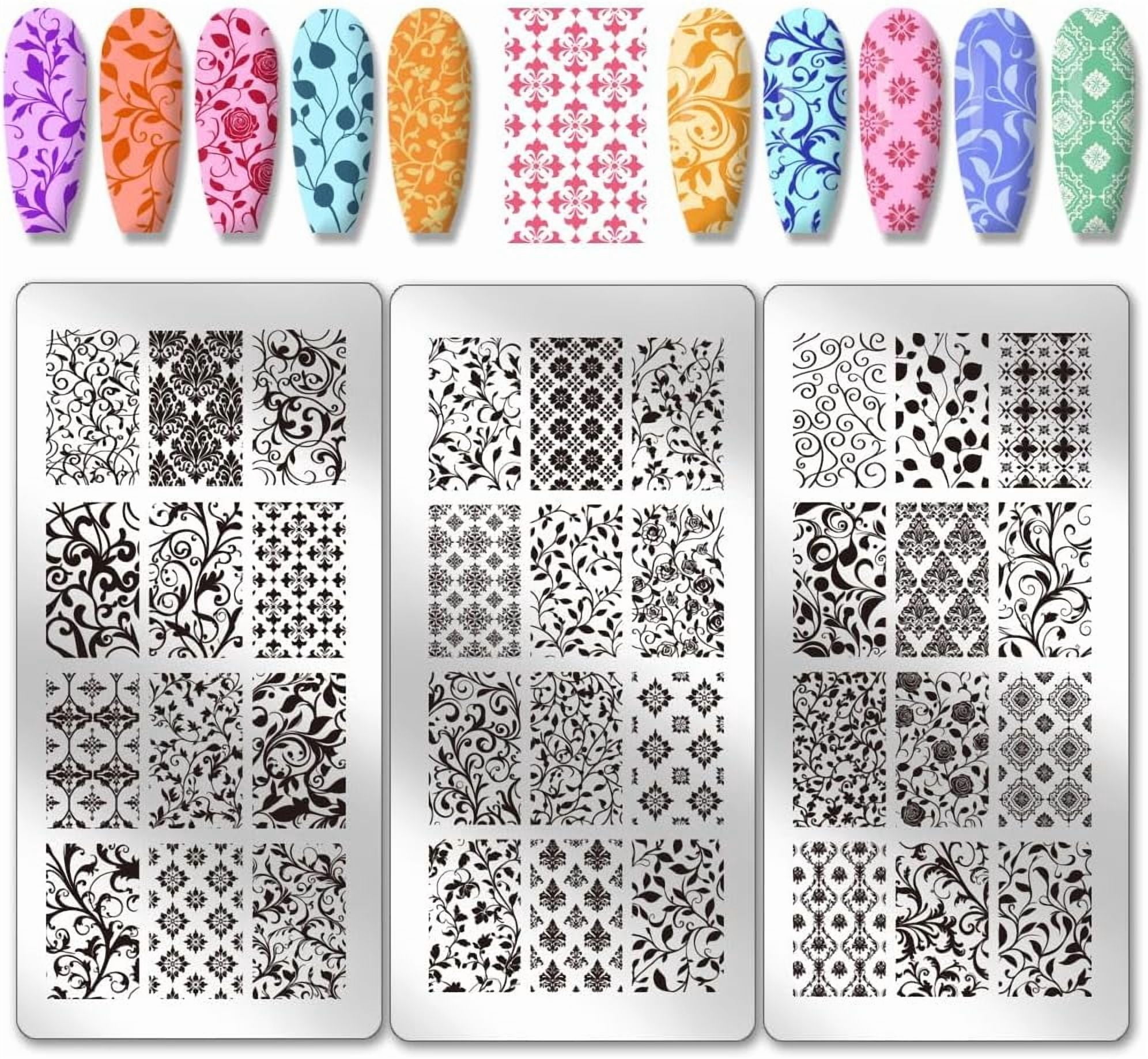 PH 3pcs Flower Texture Nail Stamping Plates 36 Patterns Leaf Floral ...