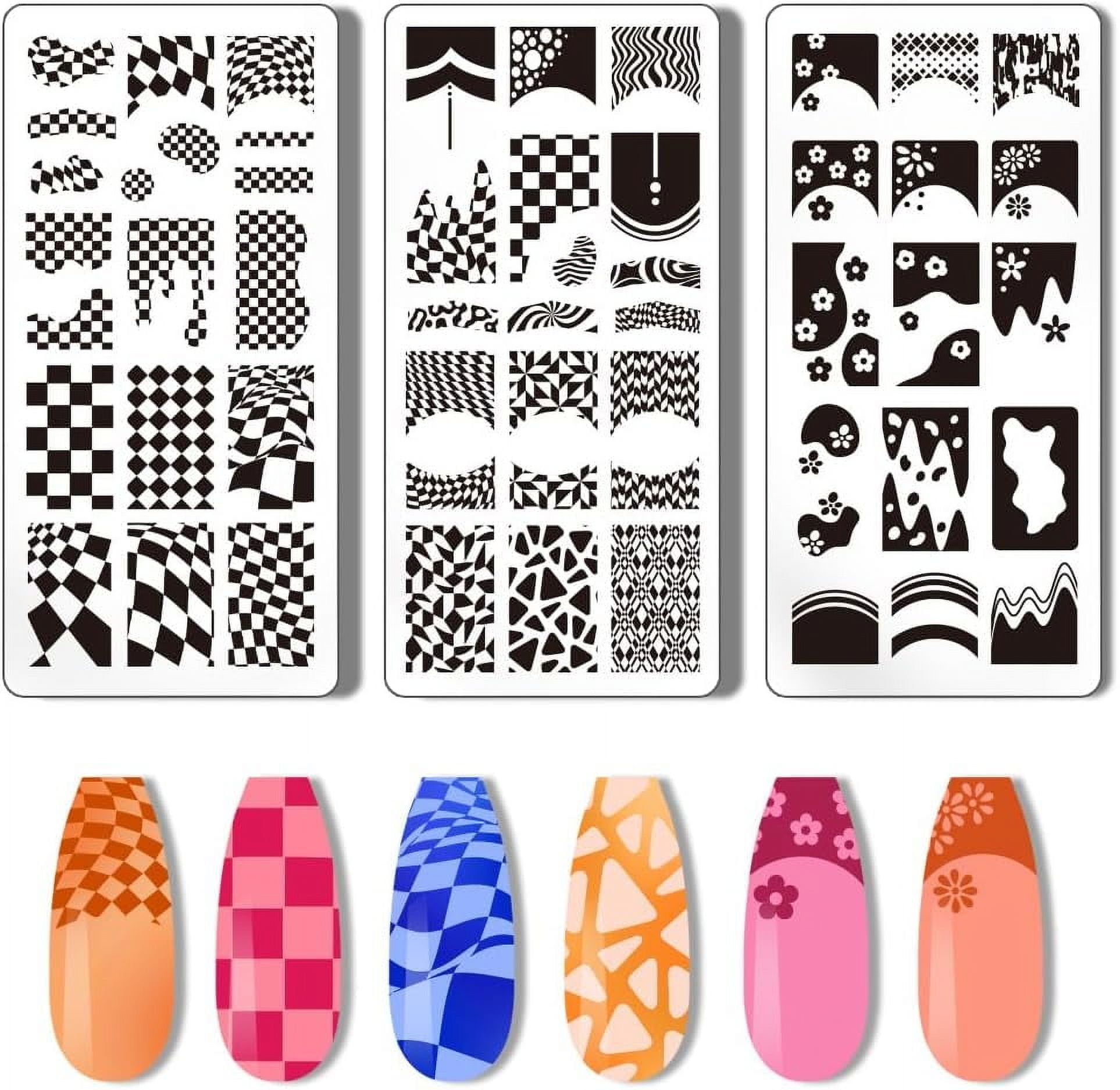 PH 3pcs French Nail Stamper Tartan Nail Stamping Plate French Tip Nail ...