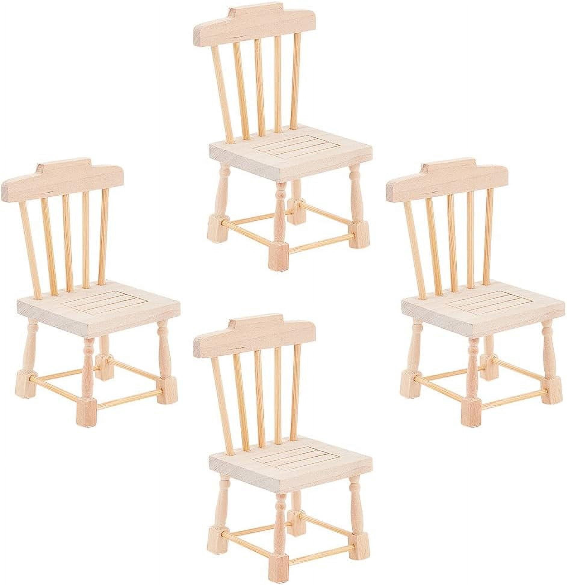 PH 4pcs 1:12 Mini Chair Dollhouse Wooden Chairs Scale Miniature Chair ...