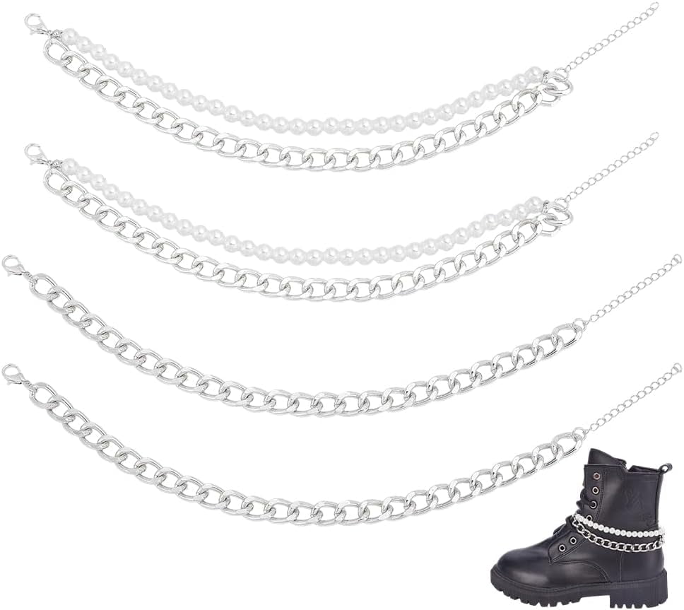 PH 4pcs Shoe Chains Pearl Shoe Charms Chains 2 Styles Aluminum Strap ...