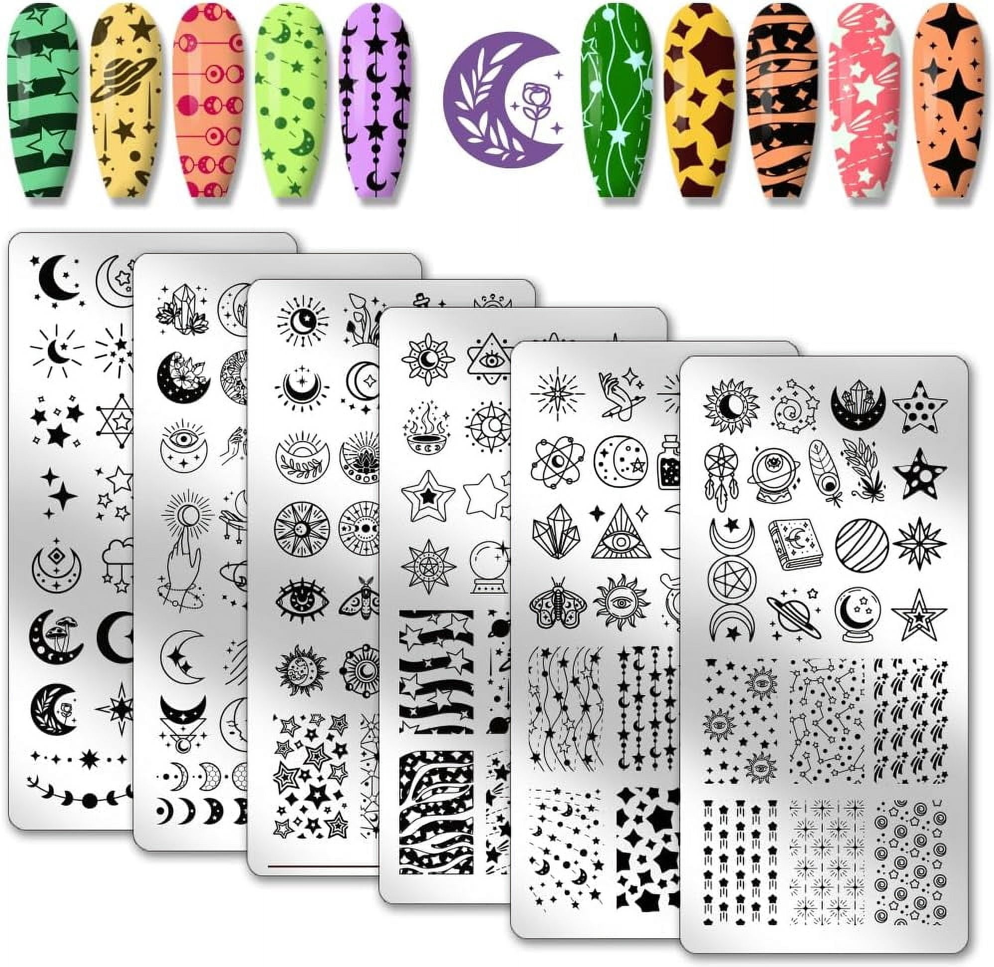 PH 6pcs Sun Moon Star Nail Stamp Plates Divination Nail Art Stamping ...