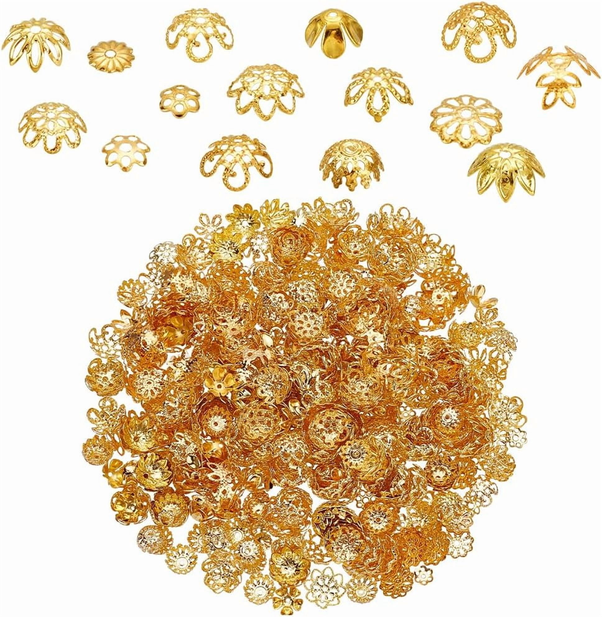PH 750pcs 15 Styles Golden Bead Caps Flower Spacer End Caps Hollow ...