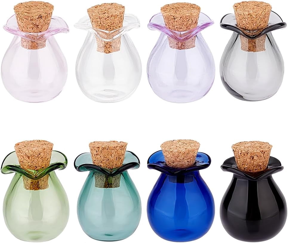 PH 8pcs Mini Glass Colorful Bottles 8 Colors Tiny Jars Mini Glass ...