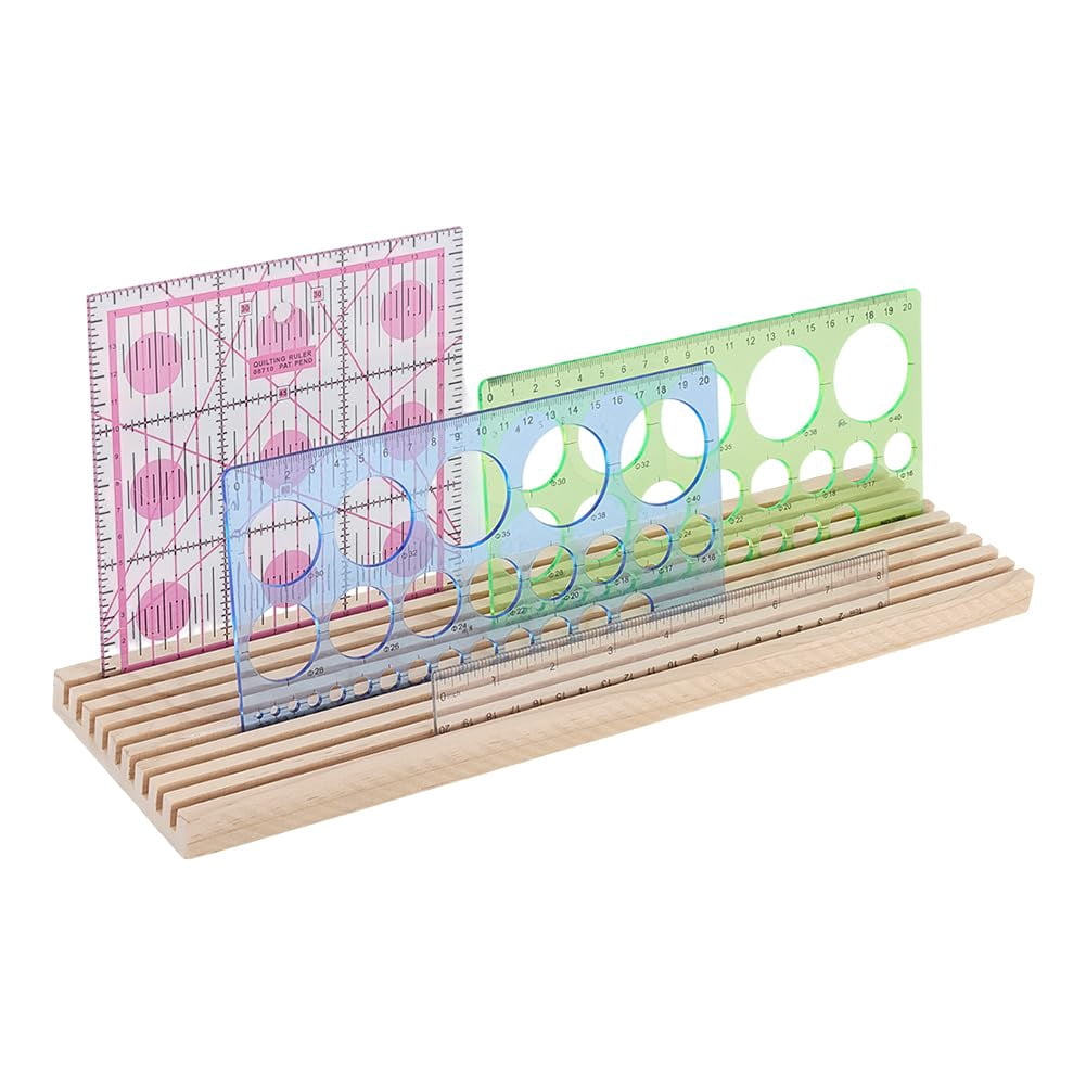 PH 9-Slot Wooden Quilting Ruler Organizer Ruler Holder Storage Rack ...