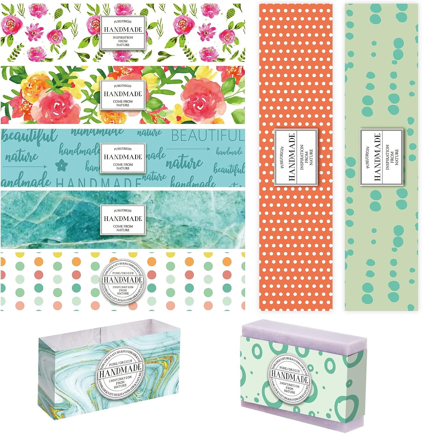 PH 90PCS Handmade Labels for Soap 9 Styles Pastoral Wrap Paper Tape ...