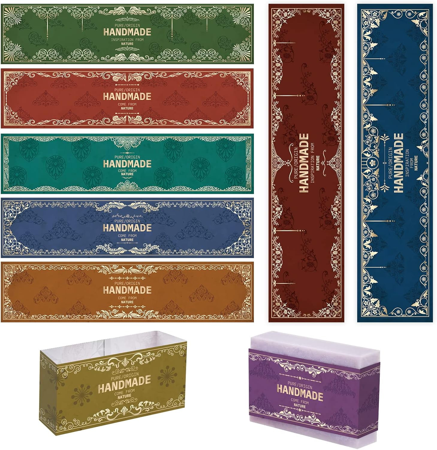 PH 90PCS Soap Packaging Paper 9 Styles Retro Border Wrap Paper Tape ...