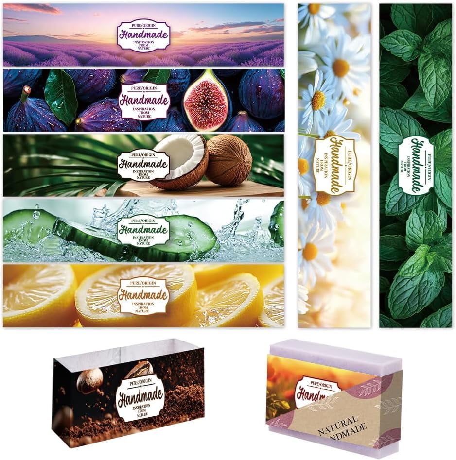 PH 90pcs Realistic Soap Wrappers 9 Styles Scenery Lavender Soap Labels Lemon Coffee Coconut Soap ...