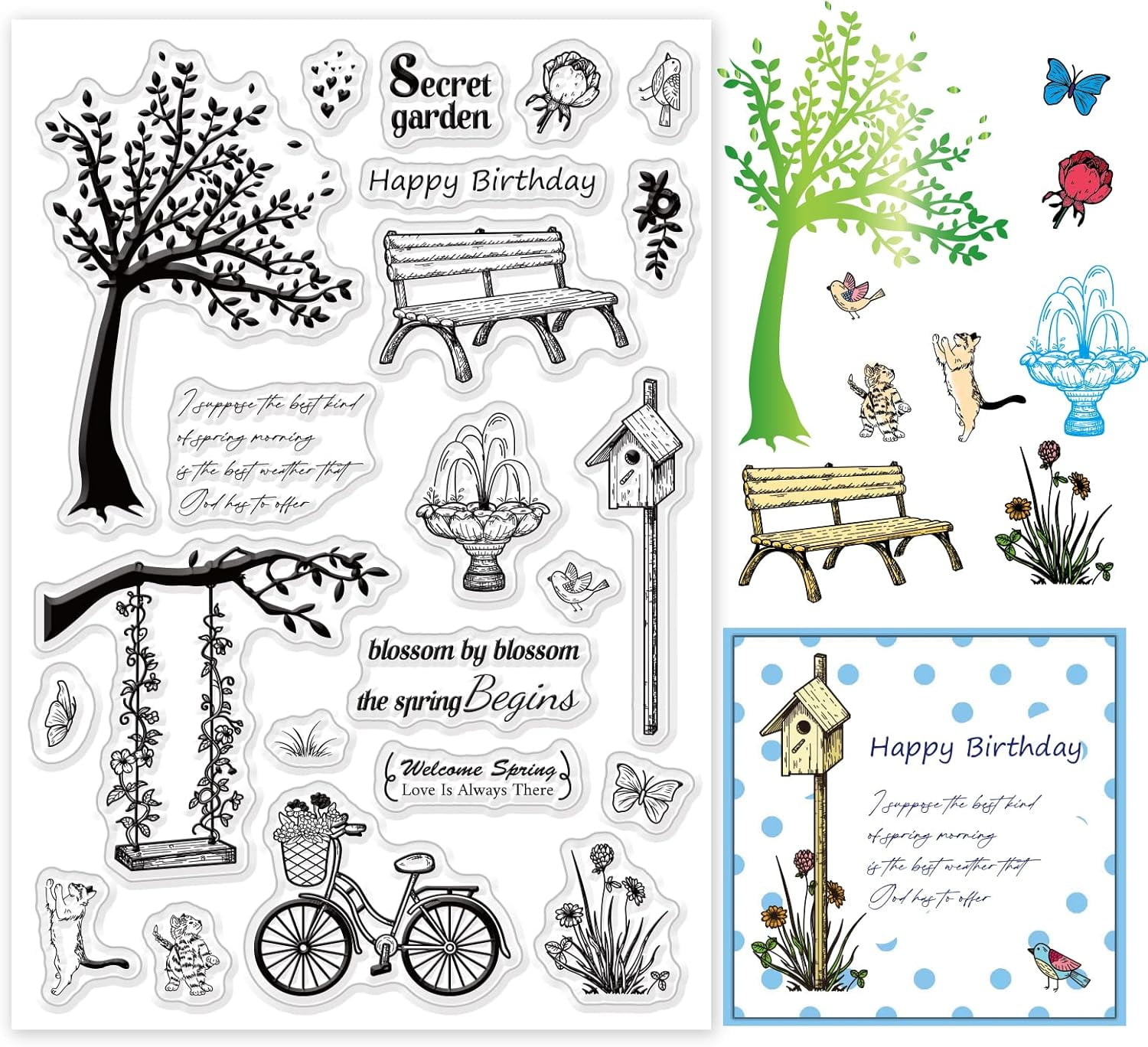 PH Flowers Clear Stamps Grass Butterfly Silicone Stamps Bike Tree Words ...