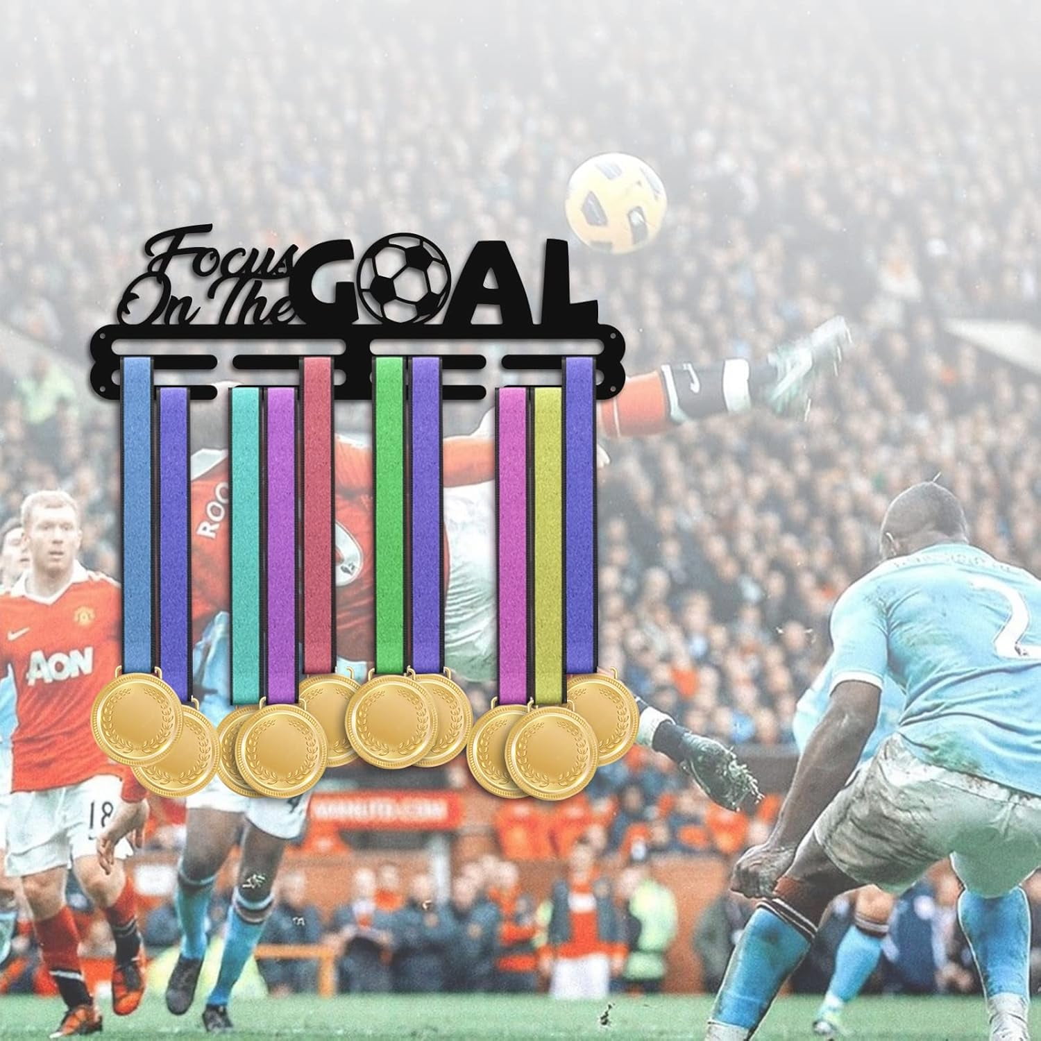 PH Medal Hanger Display Soccer Ball Medal Holder Rack Focus on The Goal ...