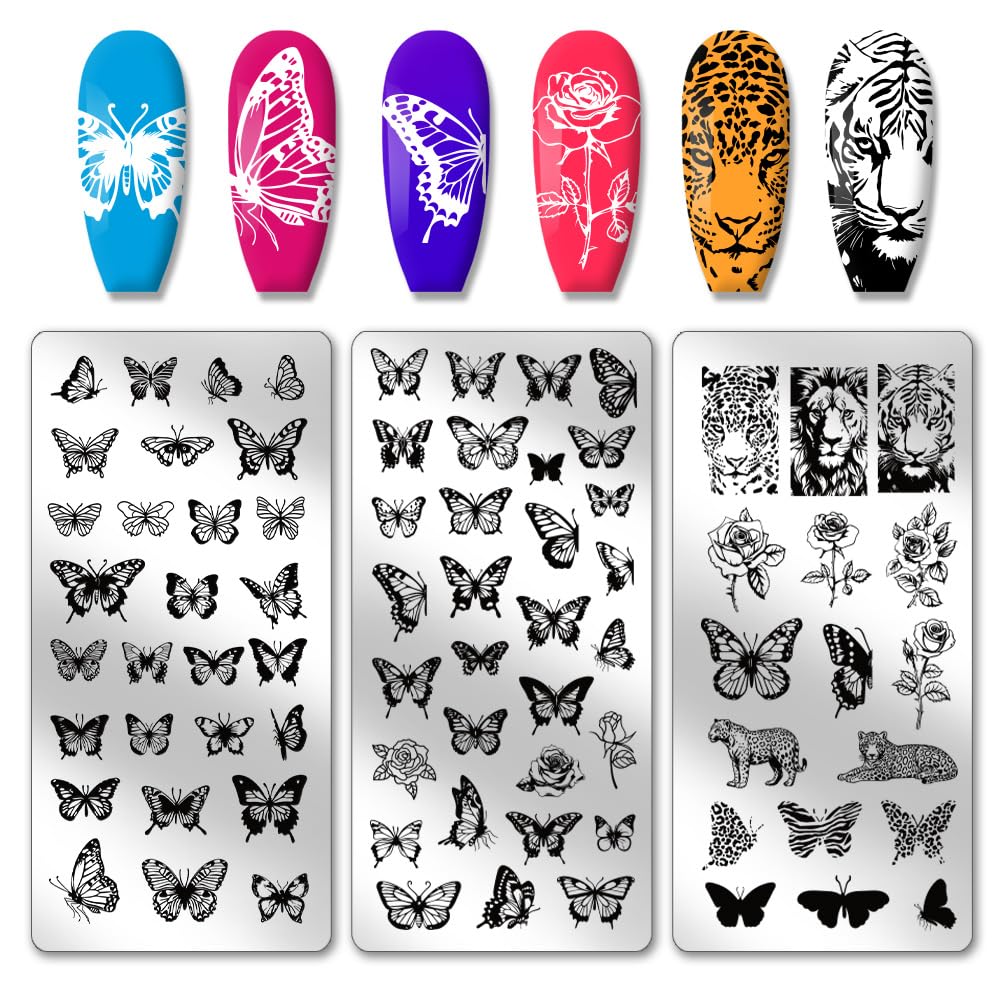 PH PandaHall 3pcs Butterflies Nail Stamper, Lion Tiger Nail Stamping ...