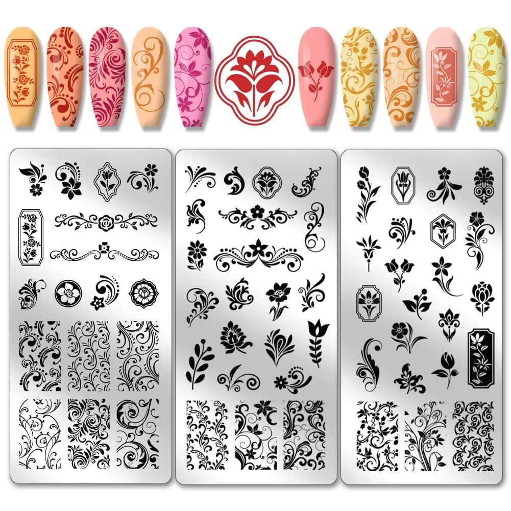 PH PandaHall 3pcs Flower TMA2 Texture Nail Art Stamping 61 Pattern ...